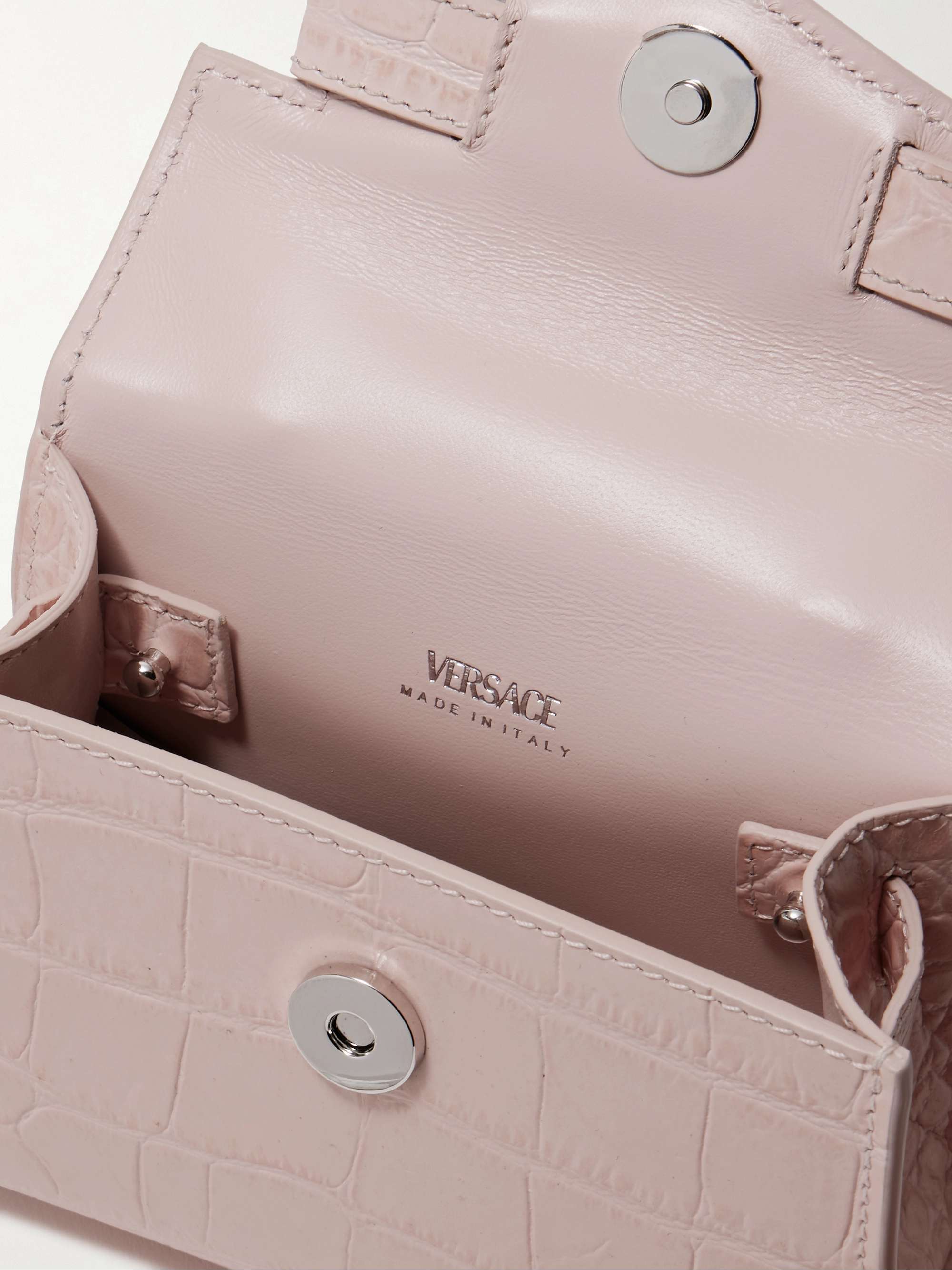 VERSACE Mini embellished croc-effect leather shoulder bag | NET-A-PORTER