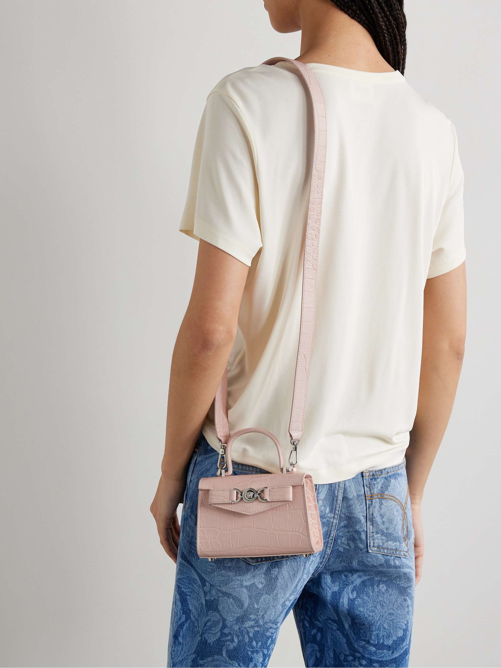 VERSACE Mini embellished croc-effect leather shoulder bag | NET-A-PORTER