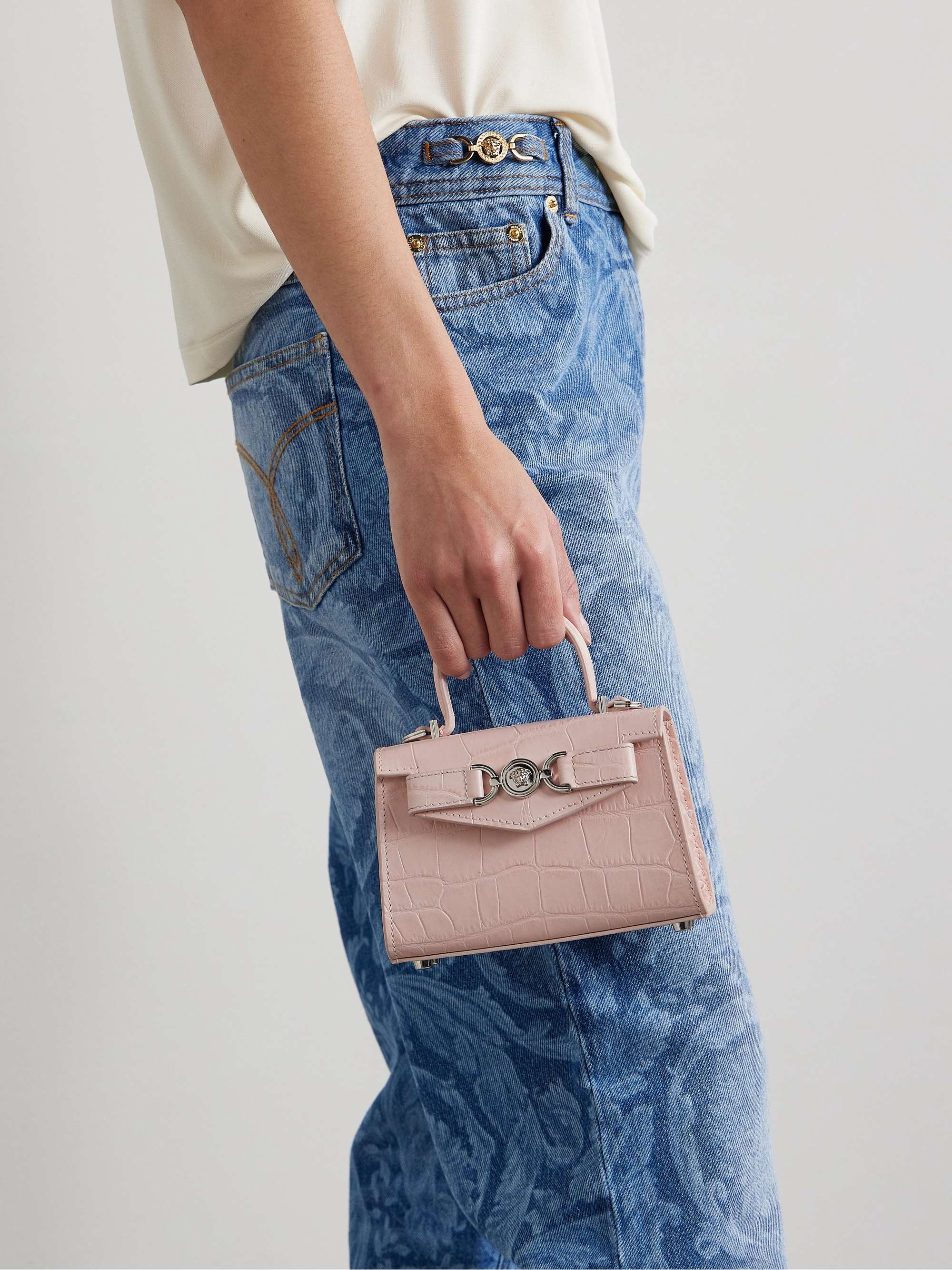 VERSACE Mini embellished croc-effect leather shoulder bag | NET-A-PORTER