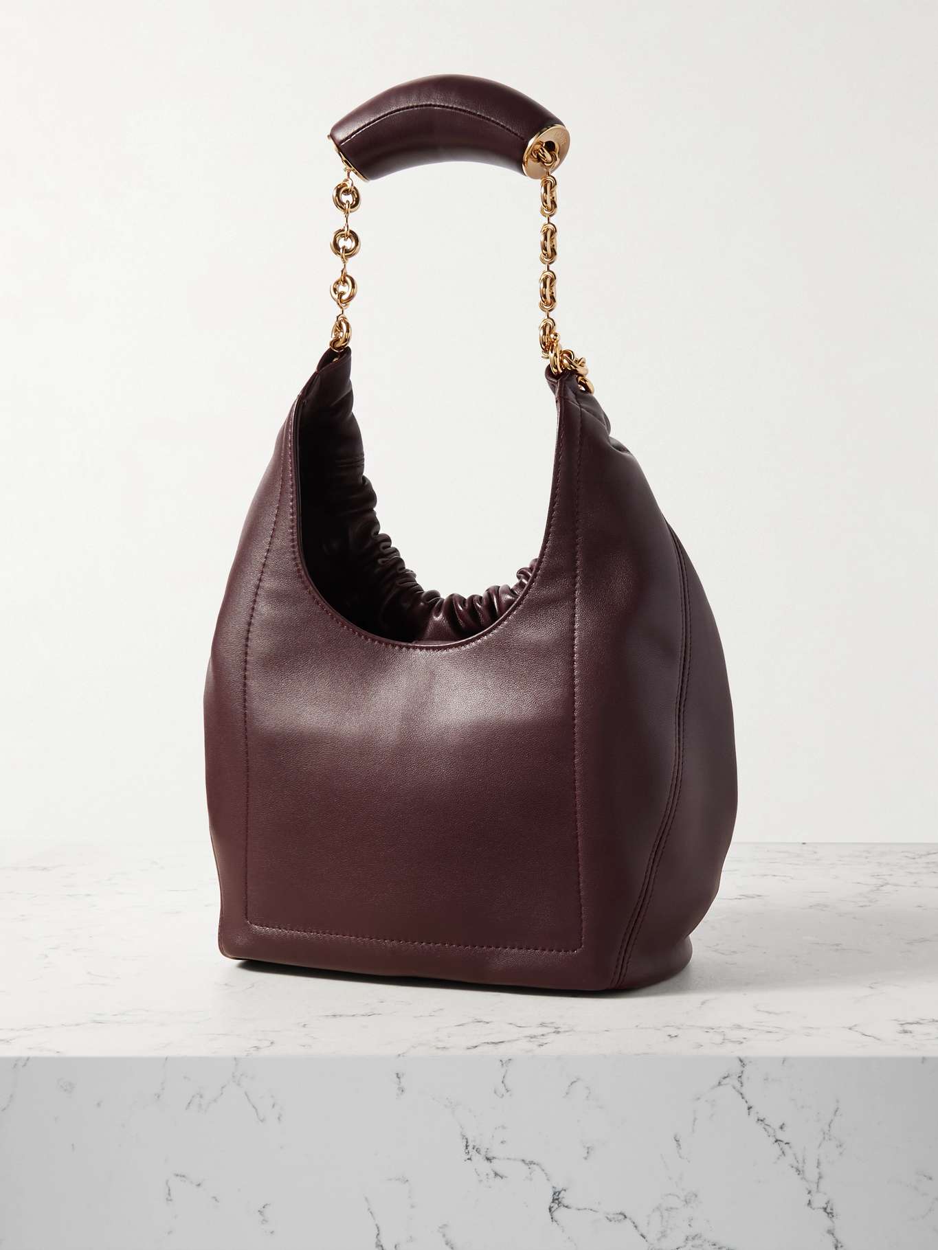 LOEWE Squeeze small chain-embellished gathered leather shoulder bag ...