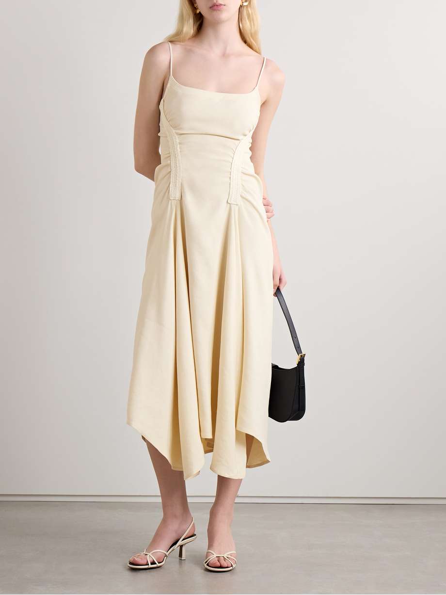 A.L.C. Silvia asymmetrical crochet-trimmed ruched linen-blend twill ...