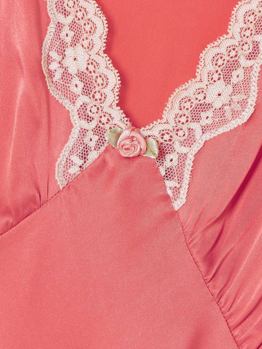 RIXO Clarice lace-trimmed appliquéd silk-satin midi dress | NET-A-PORTER