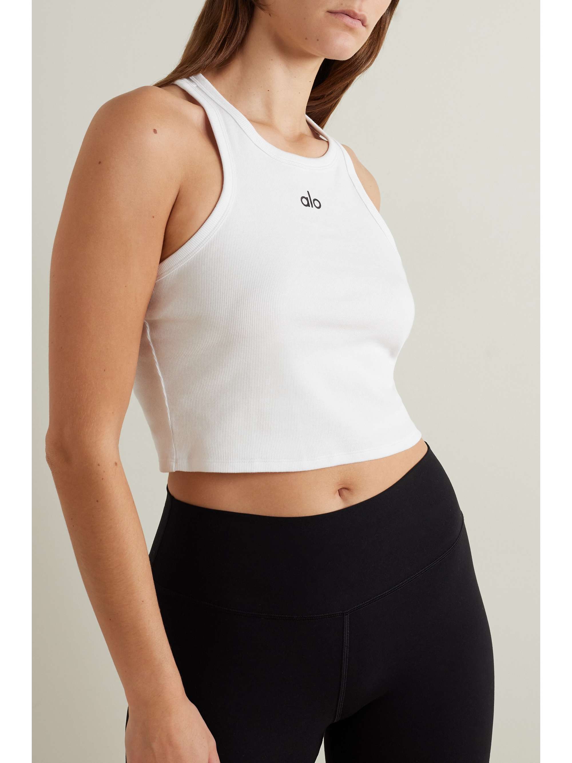 ALO YOGA Aspire cropped ribbed cotton-blend jersey tank | NET-A-PORTER