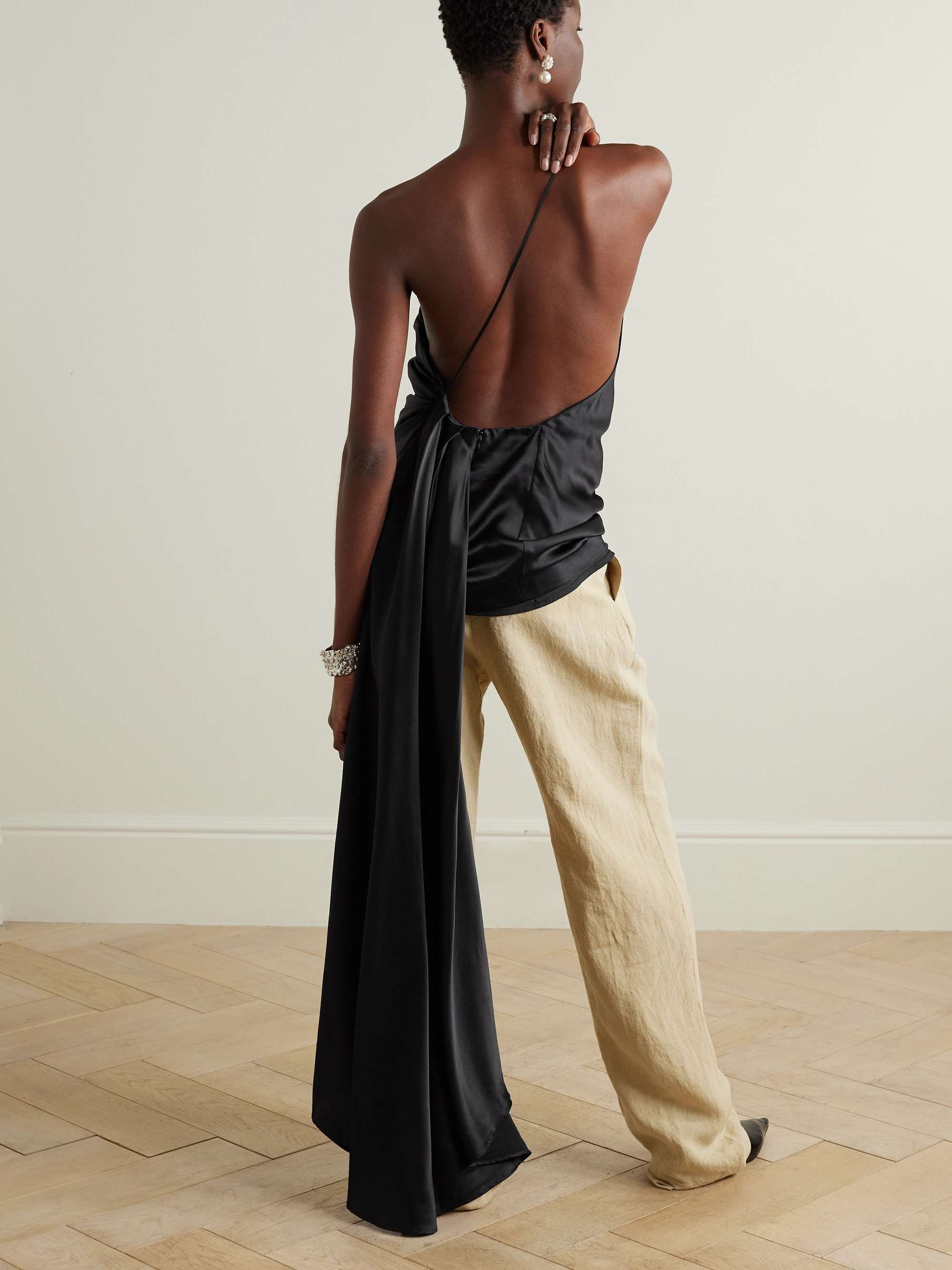 TOVE Shiloh one-shoulder open-back draped silk-satin top | NET-A-PORTER