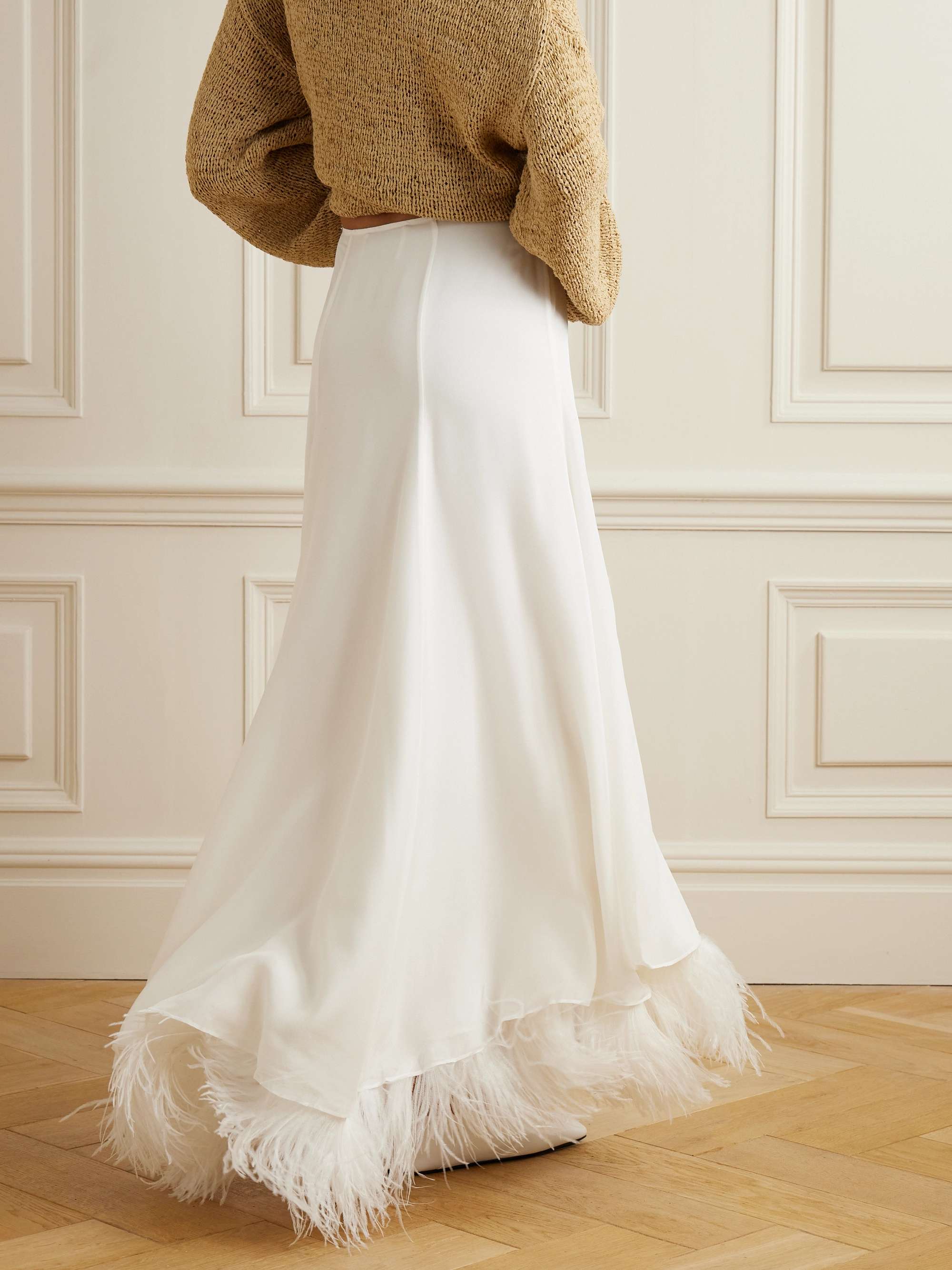 TOVE Renee feather-trimmed silk-satin skirt | NET-A-PORTER