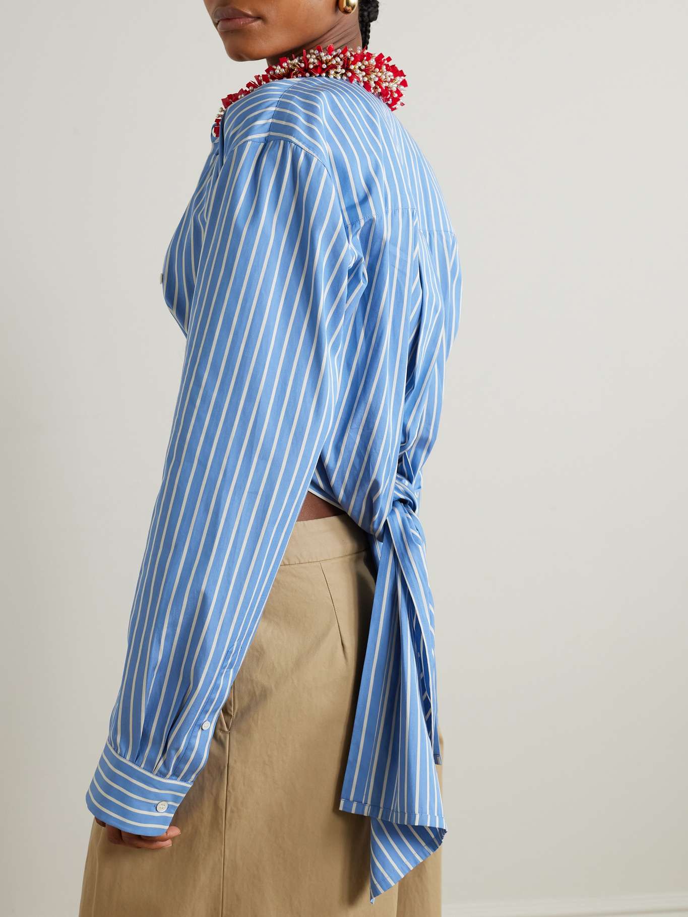 DRIES VAN NOTEN Knotted embellished striped cotton-poplin shirt | NET-A ...