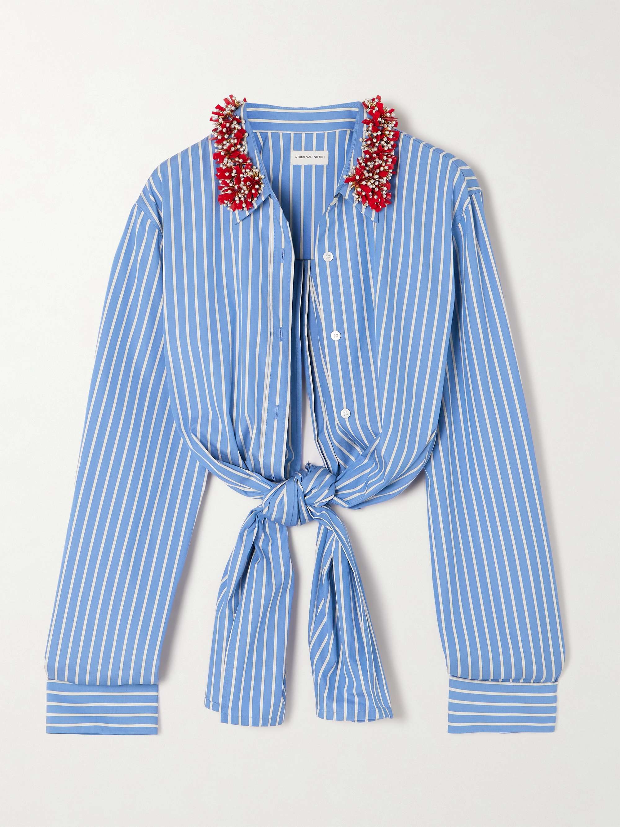 DRIES VAN NOTEN Knotted embellished striped cotton-poplin shirt | NET-A ...