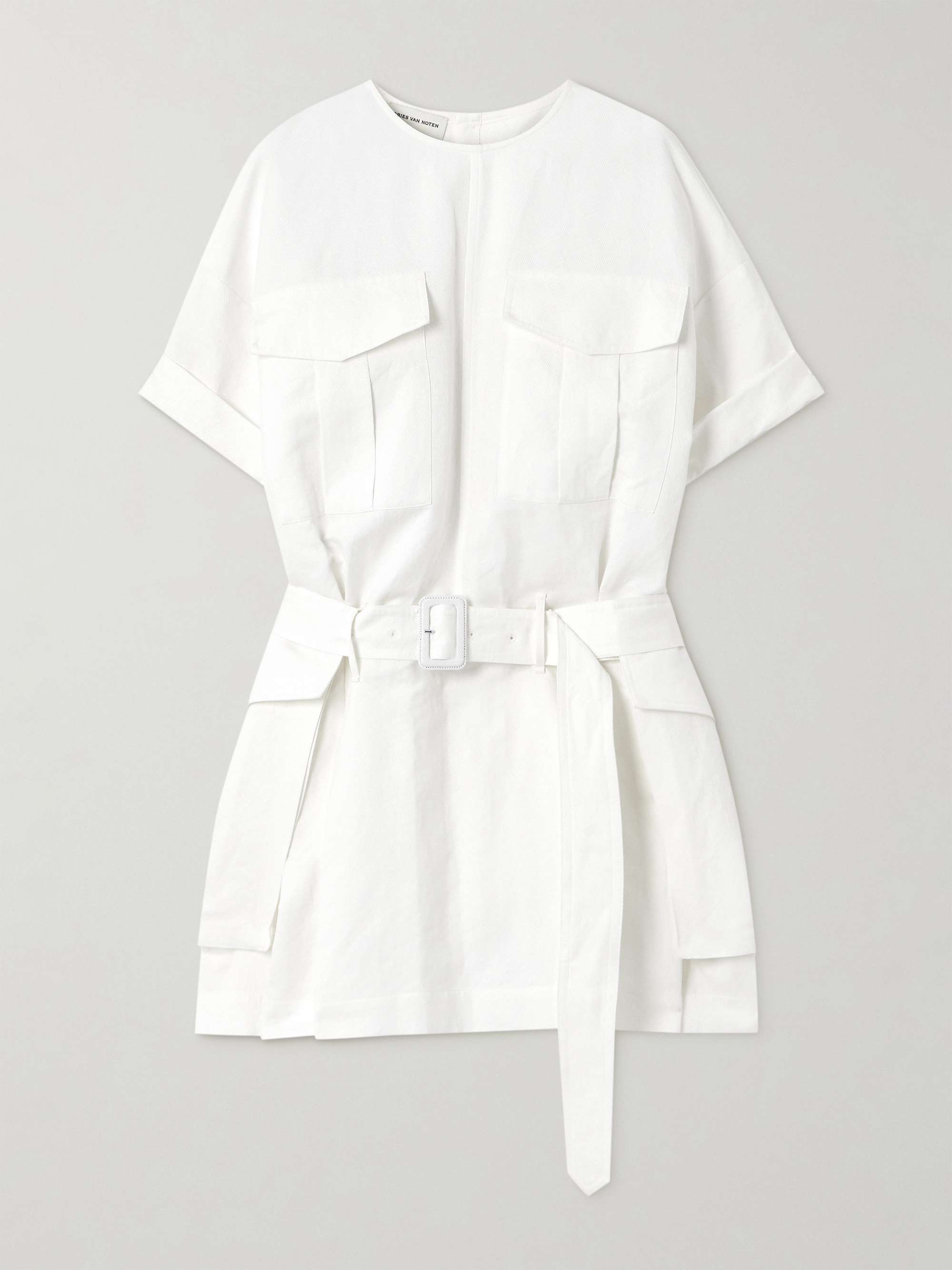 DRIES VAN NOTEN Belted pleated twill mini dress | NET-A-PORTER