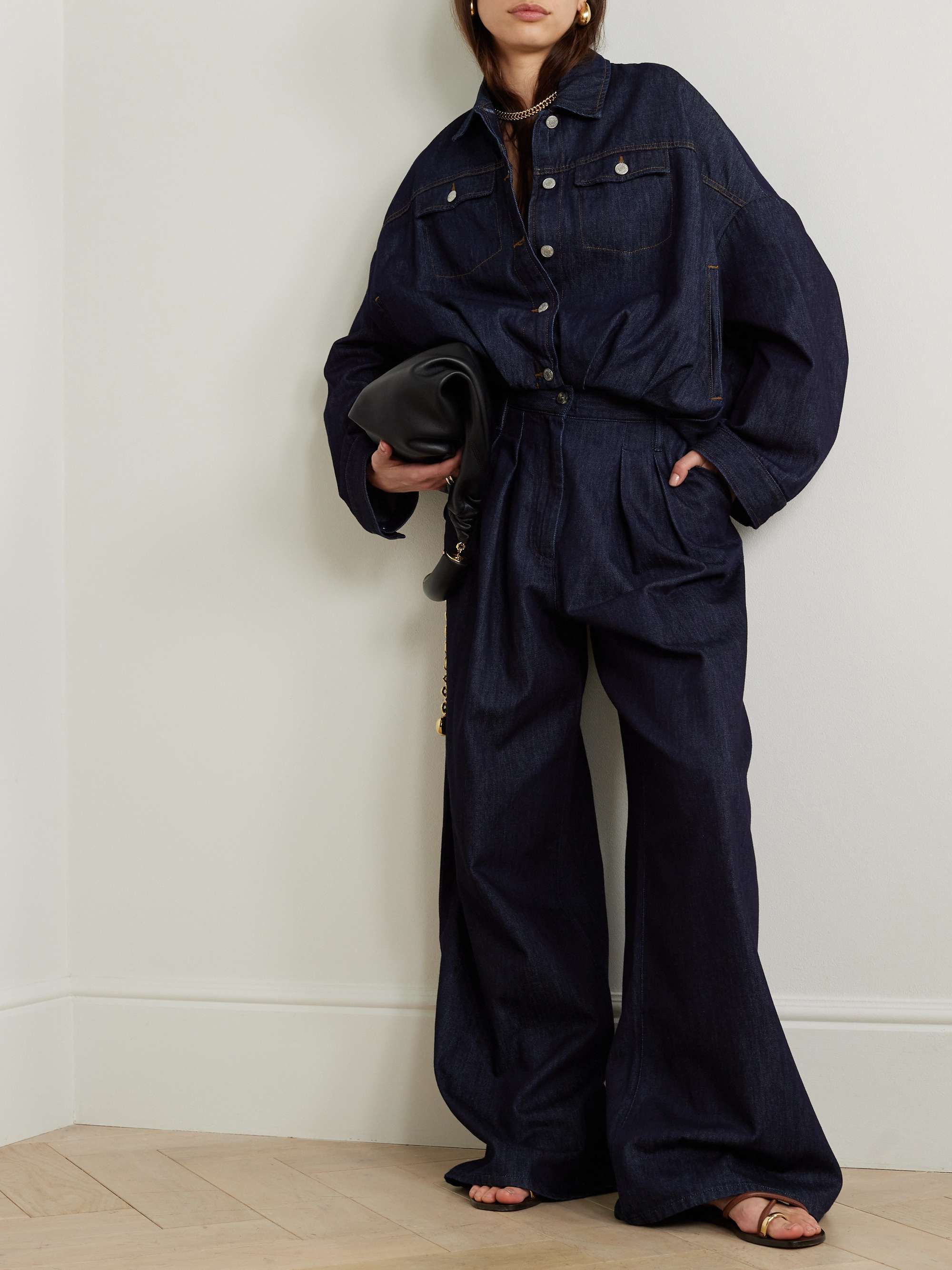 DRIES VAN NOTEN Oversized gathered denim jacket | NET-A-PORTER