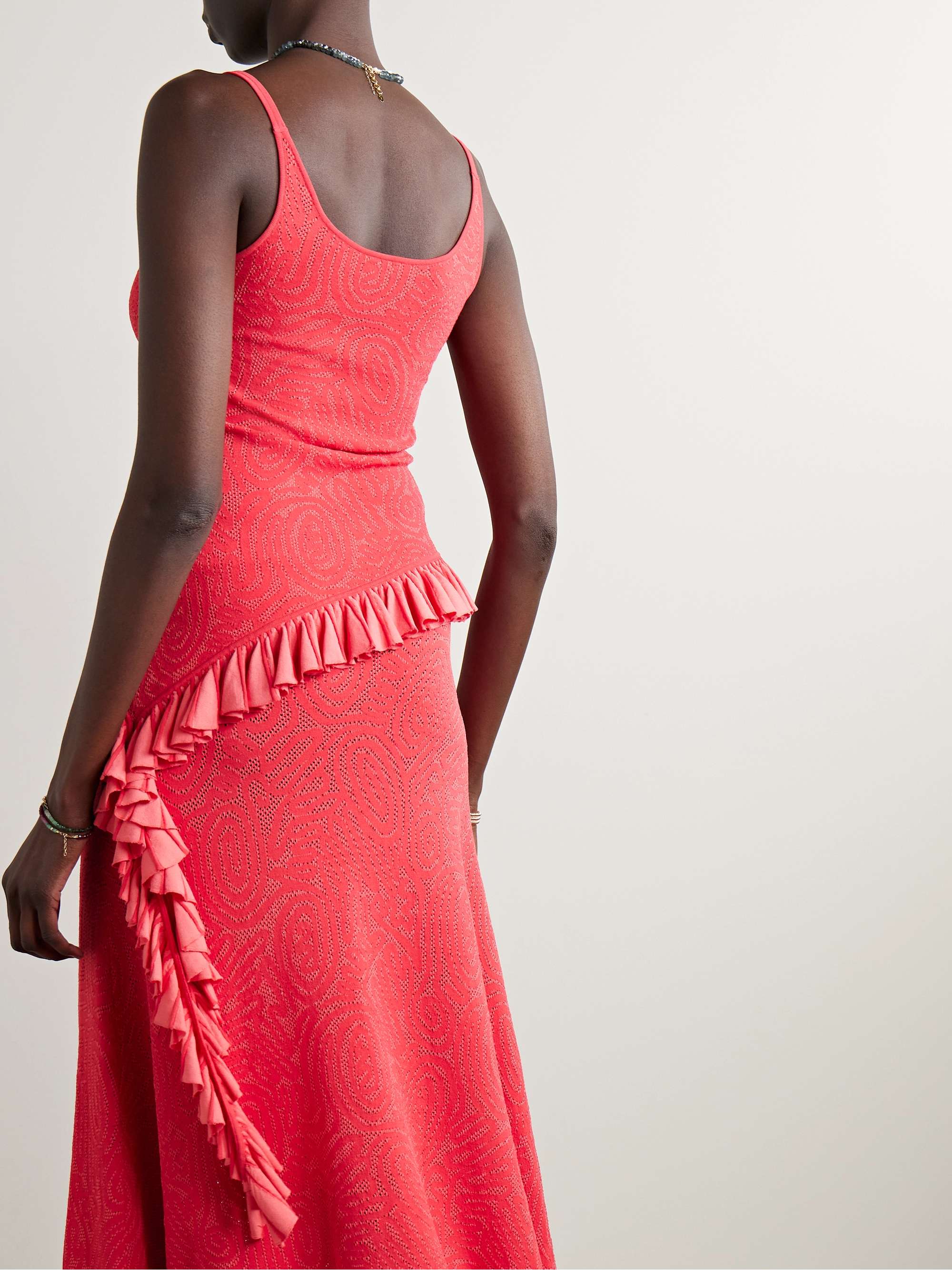 ULLA JOHNSON Kendra asymmetric ruffled two-tone pointelle-knit tank | NET-A-PORTER