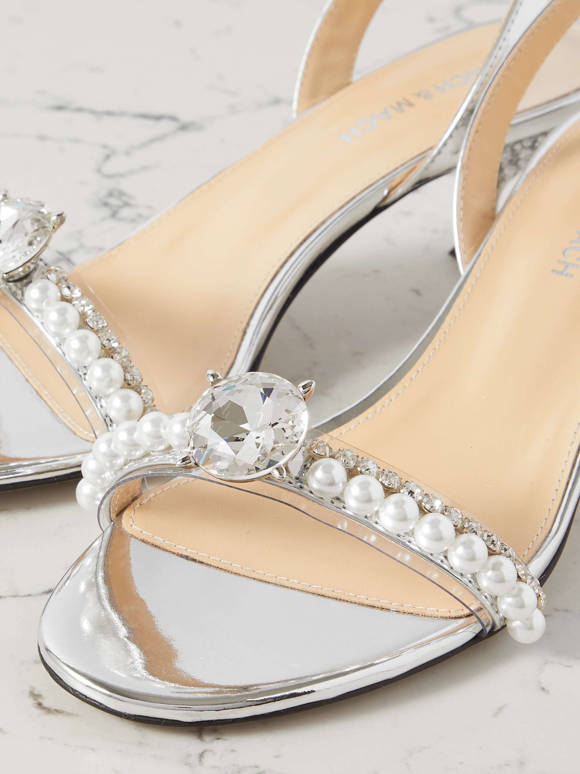 MACH & MACH Diamond of Elizabeth embellished metallic leather slingback ...