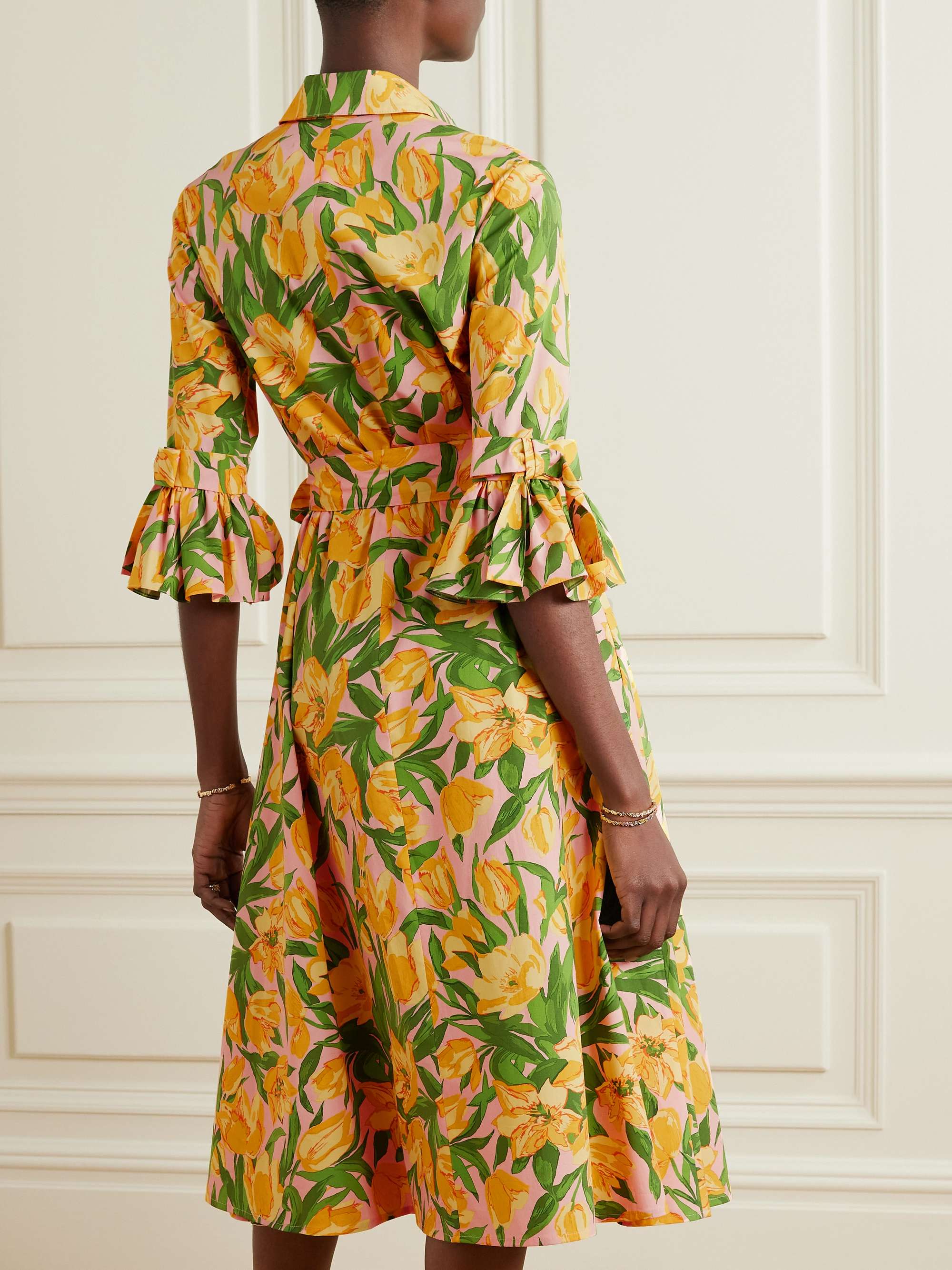 CAROLINA HERRERA Belted pleated floral-print cotton-poplin midi shirt ...