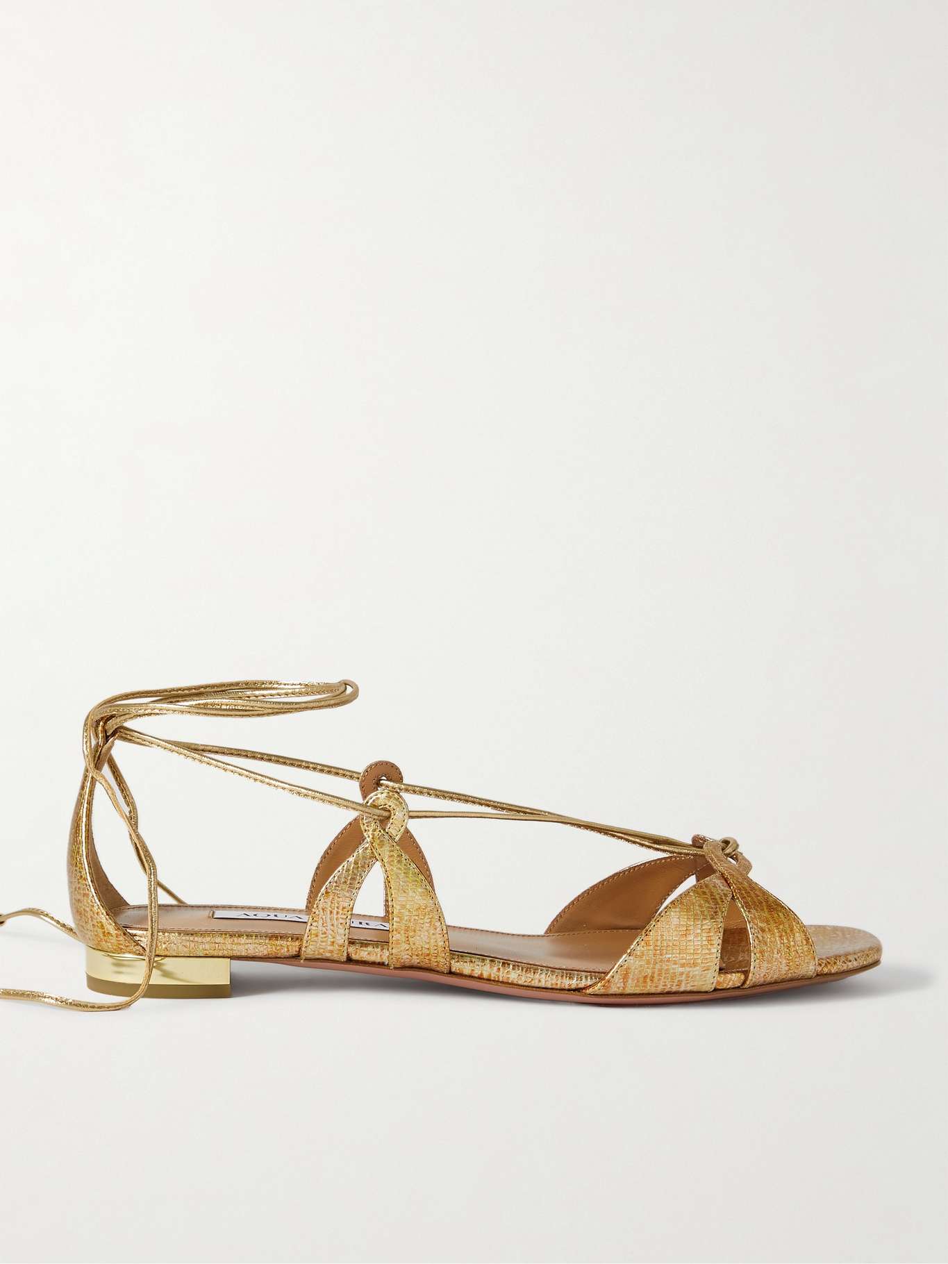 AQUAZZURA Cala di Volpe metallic snake-effect leather sandals | NET-A ...