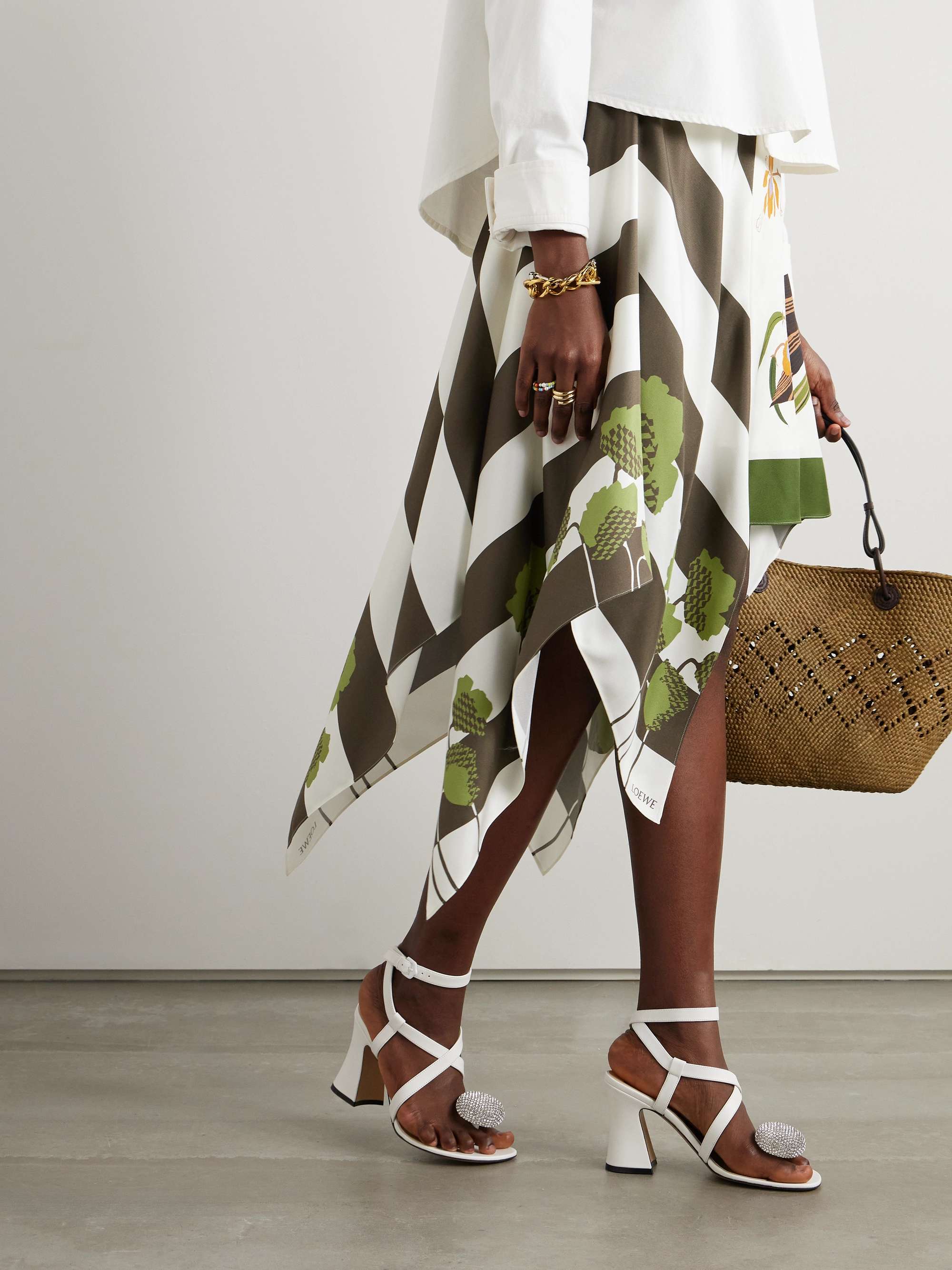 LOEWE + Paula's Ibiza Calle Pebble crystal-embellished leather sandals ...