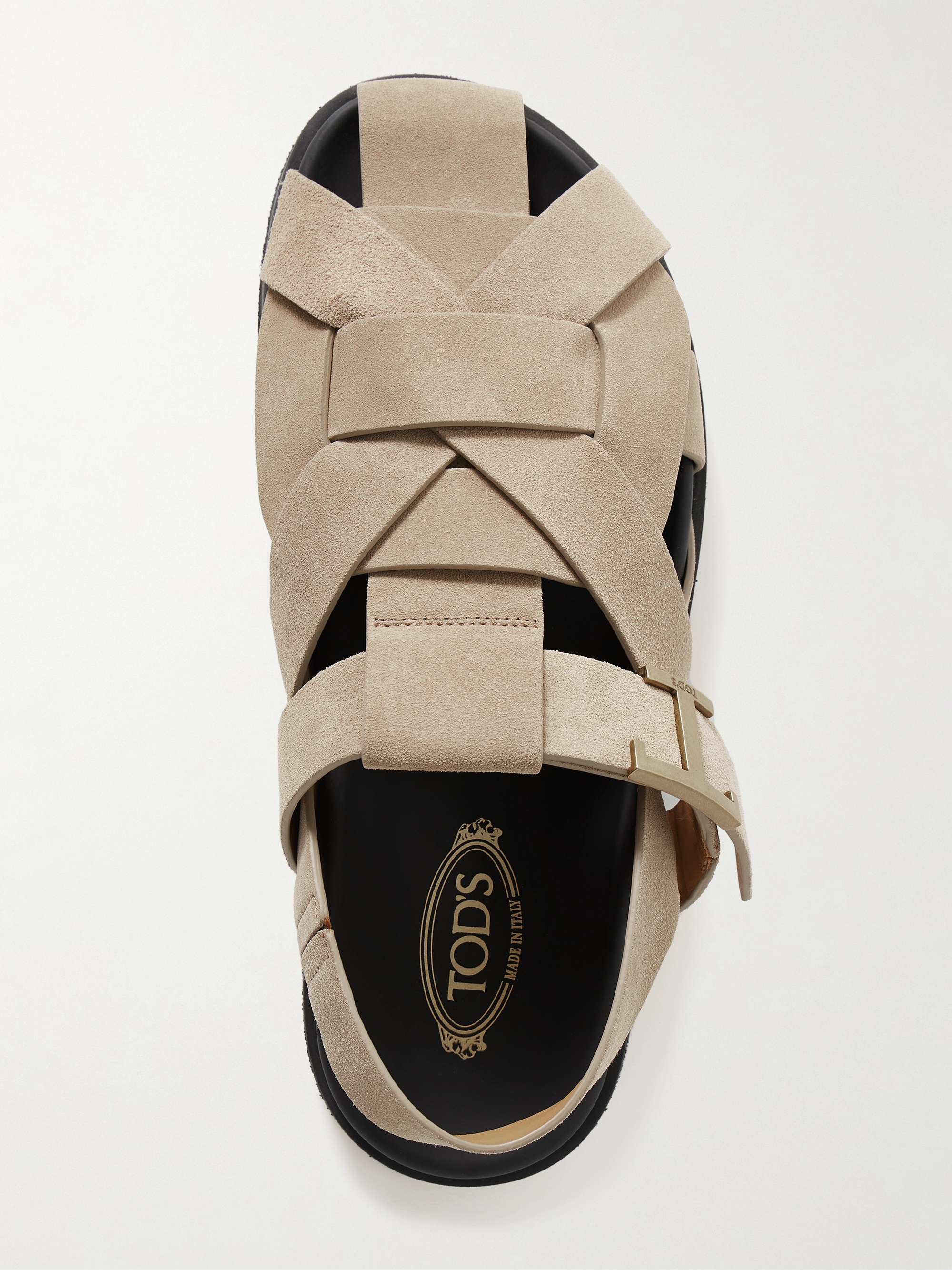 TOD'S T Timeless embellished woven suede slingback sandals | NET-A-PORTER