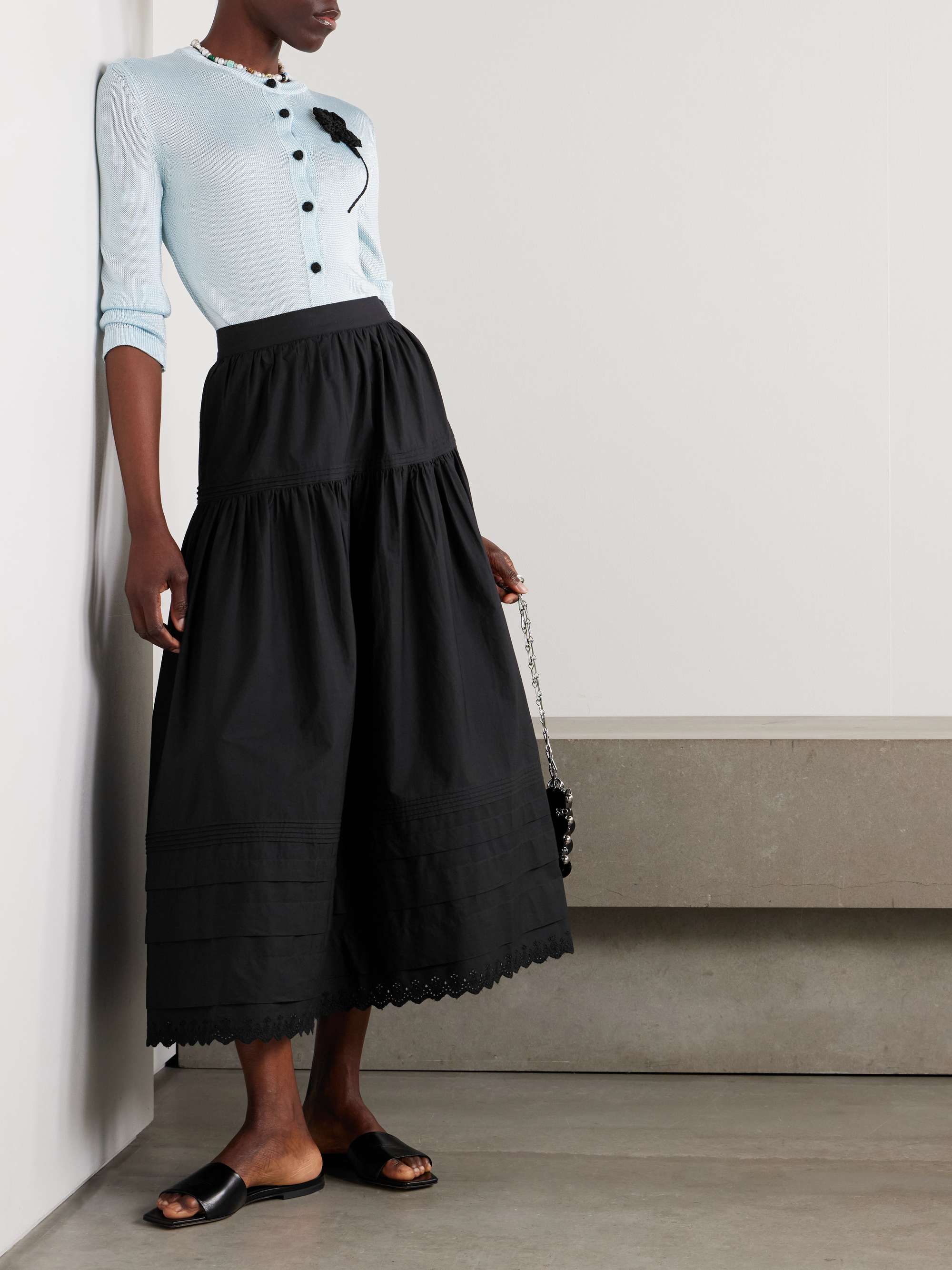 DÔEN Sebastiane crochet-trimmed organic cotton-poplin midi skirt | NET ...