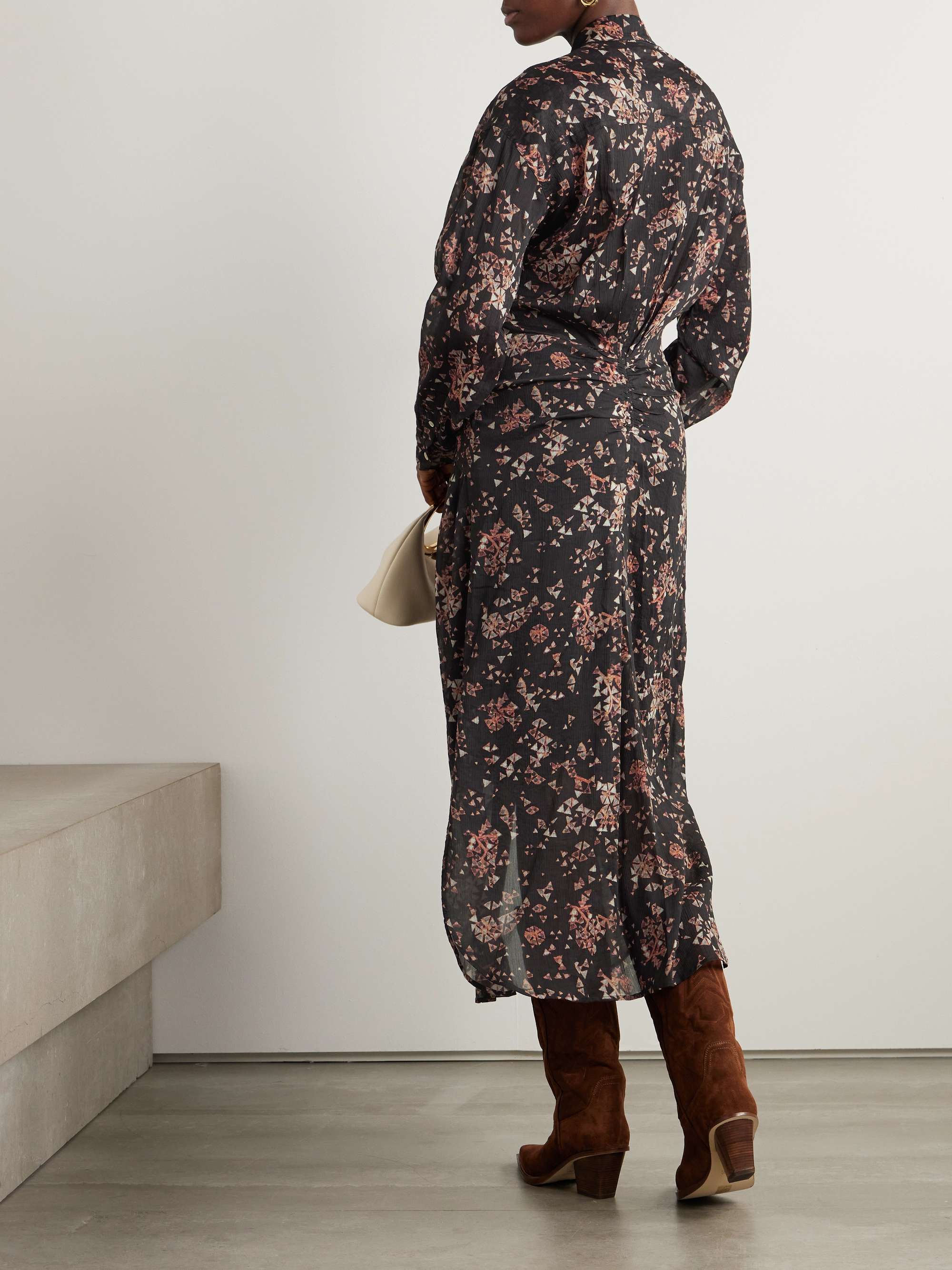 ISABEL MARANT Anesy gathered printed cotton and silk-blend crepon midi ...
