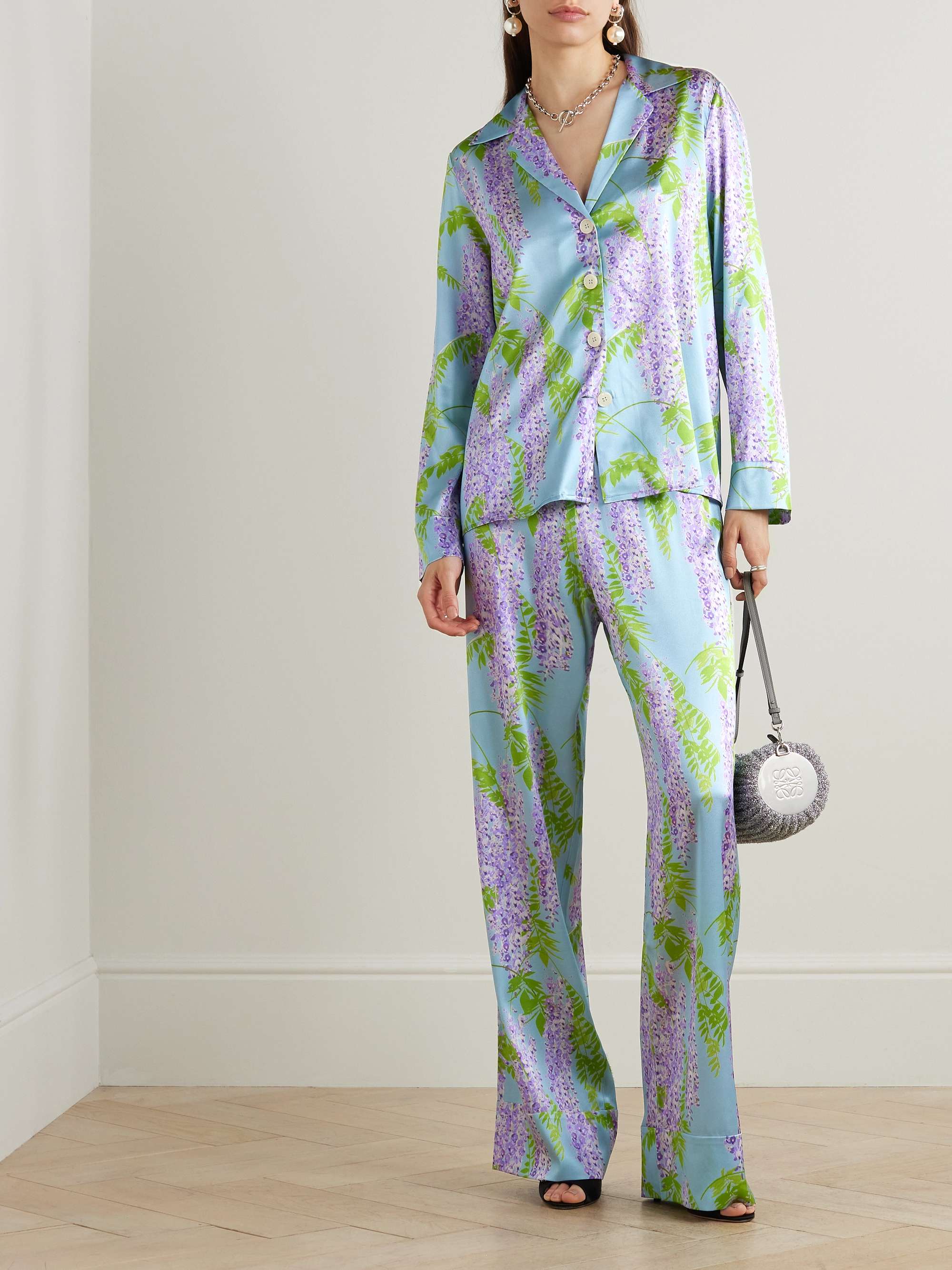 BERNADETTE Louis floral-print stretch-silk pajama shirt | NET-A-PORTER