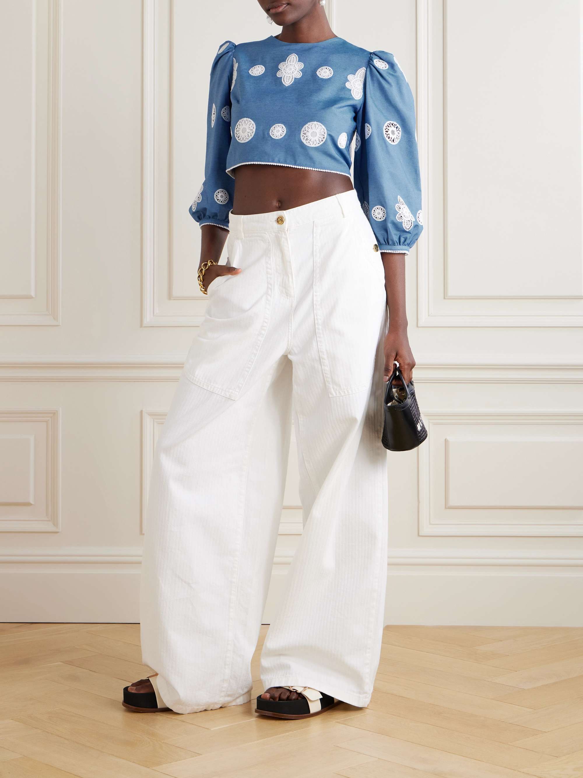 BORGO DE NOR Crocheted lace-trimmed chambray top | NET-A-PORTER