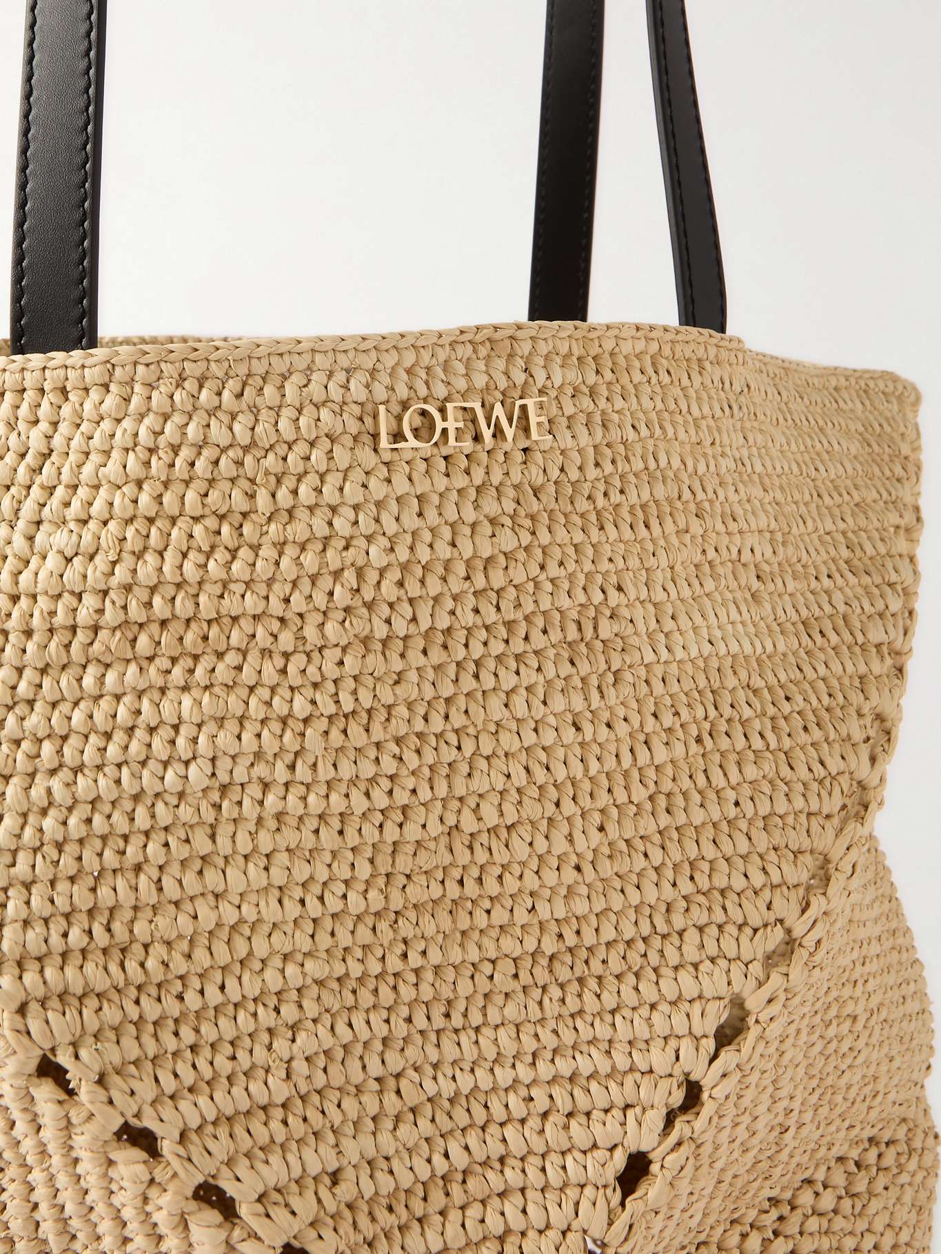 LOEWE + Paula's Ibiza Puzzle Fold medium leather-trimmed raffia tote ...