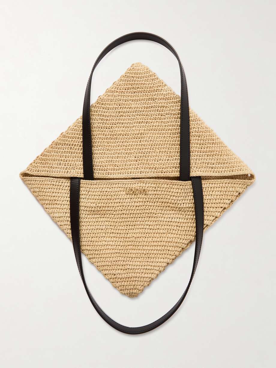 LOEWE + Paula's Ibiza Puzzle Fold medium leather-trimmed raffia tote ...
