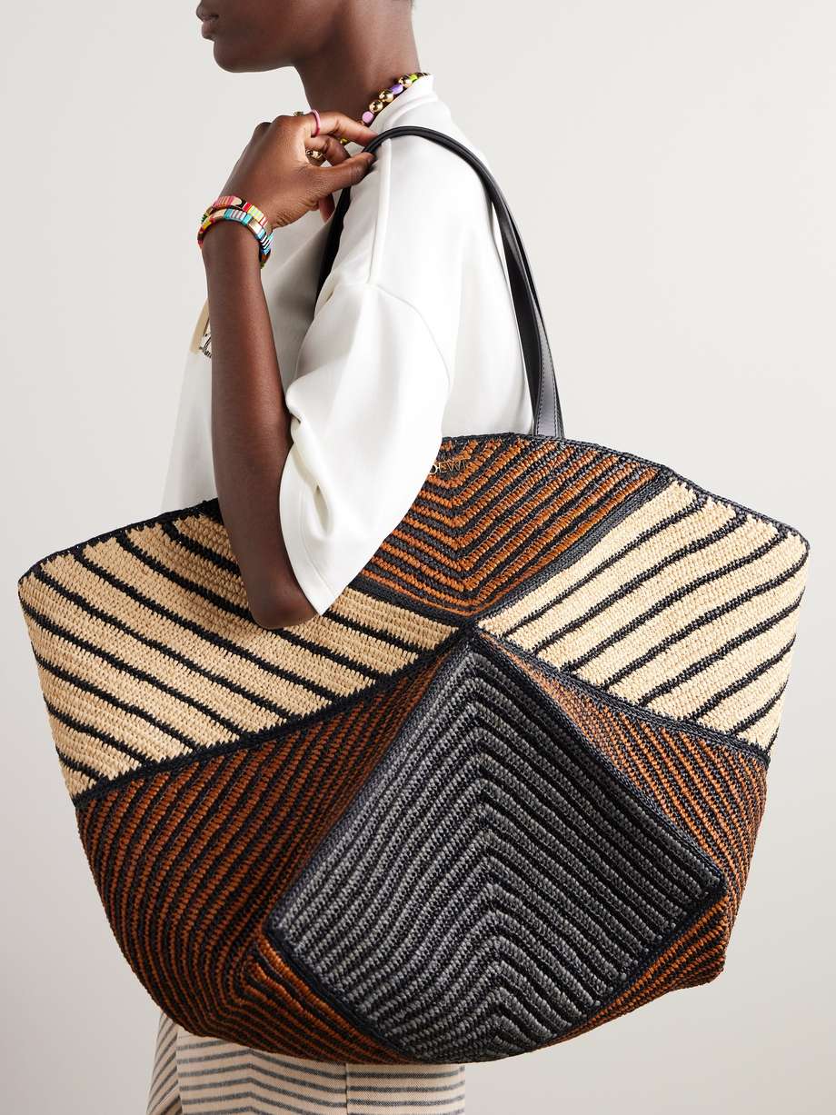 LOEWE + Paula's Ibiza Puzzle Fold XL leather-trimmed raffia tote bag ...