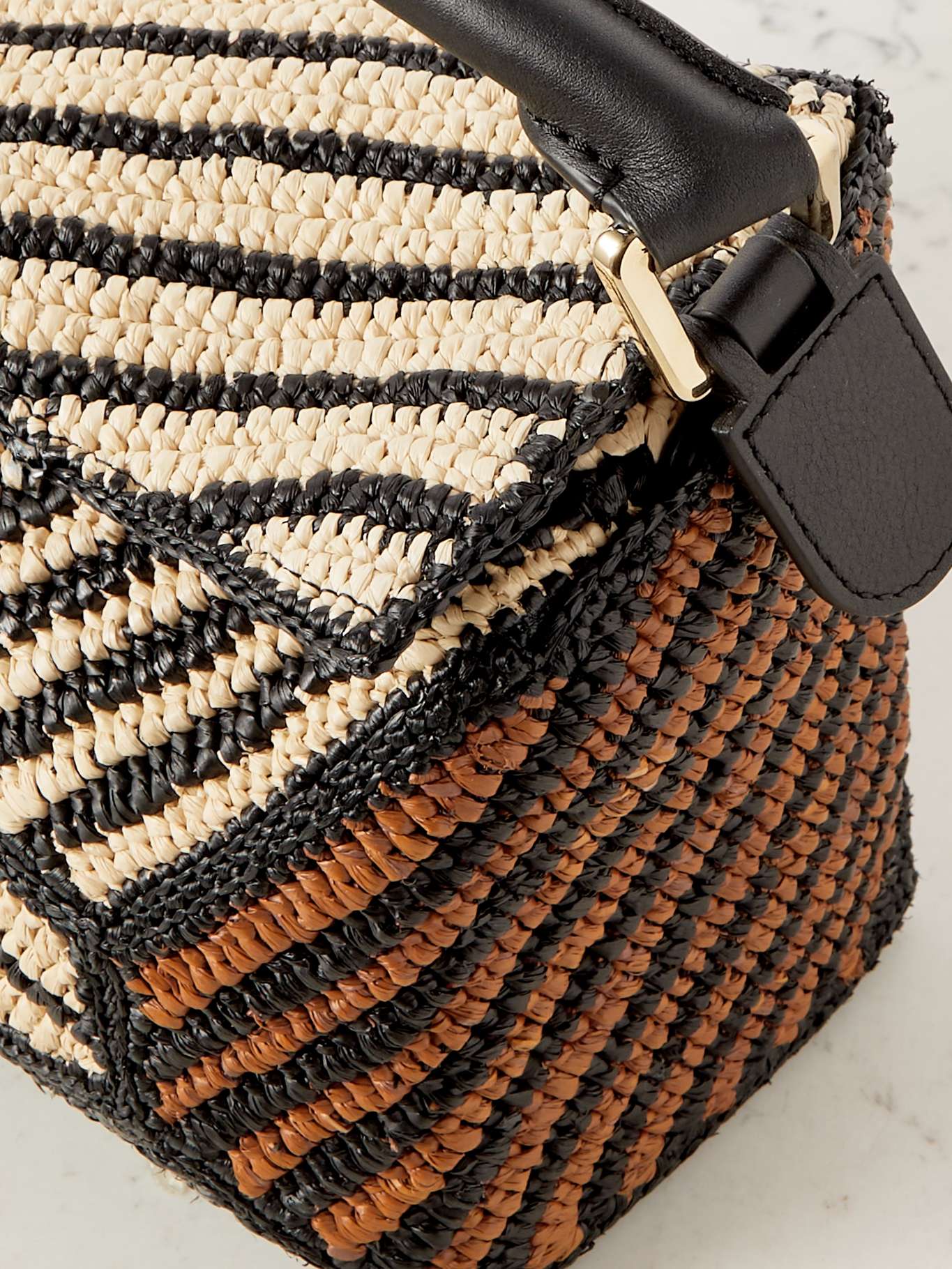 LOEWE + Paula's Ibiza Puzzle Edge small leather-trimmed striped raffia ...