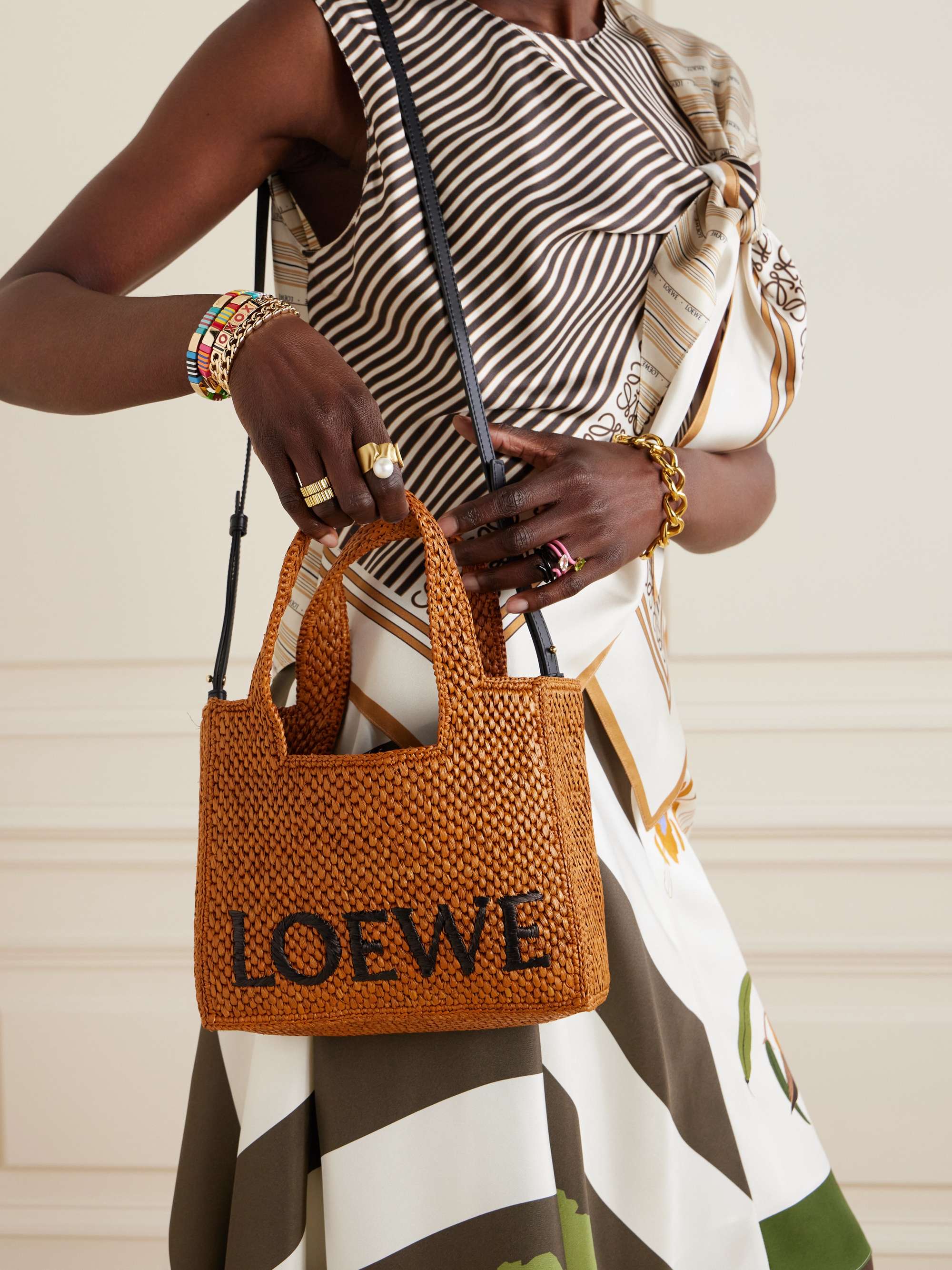 LOEWE + Paula's Ibiza small embroidered raffia tote | NET-A-PORTER