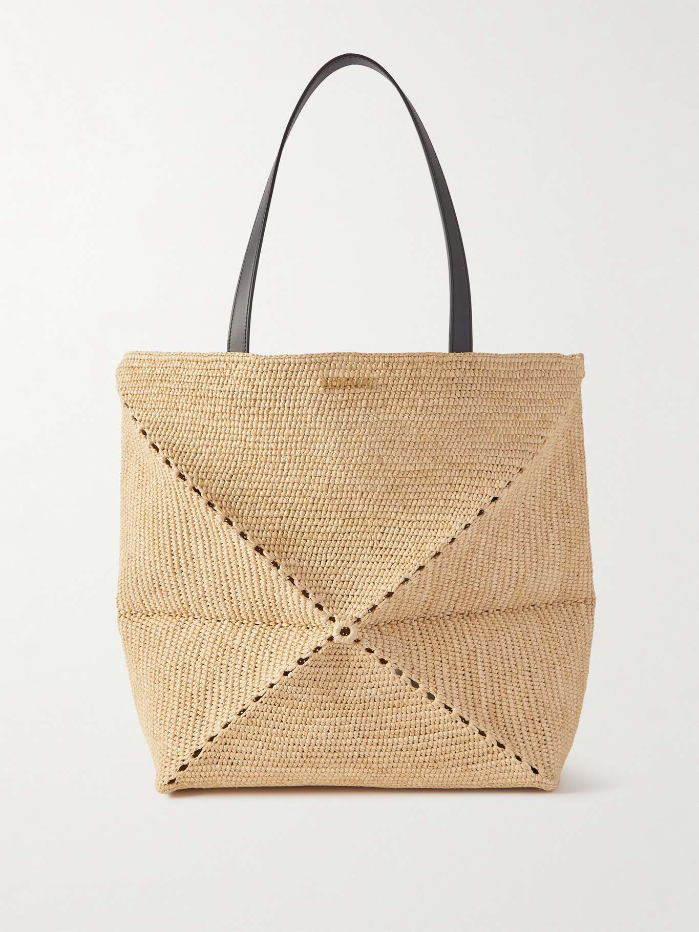 LOEWE + Paula's Ibiza Puzzle Fold large leather-trimmed raffia tote ...
