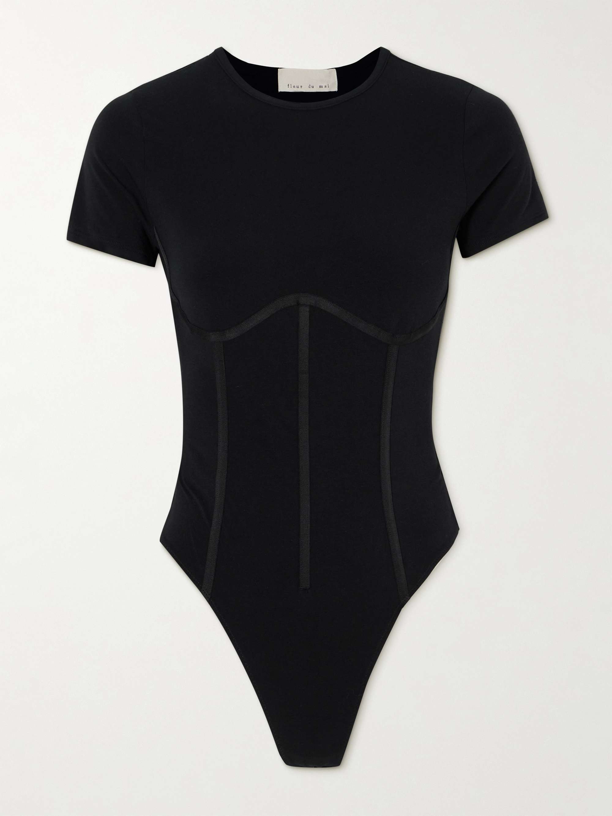 FLEUR DU MAL Paneled organic cotton-blend thong bodysuit | NET-A-PORTER