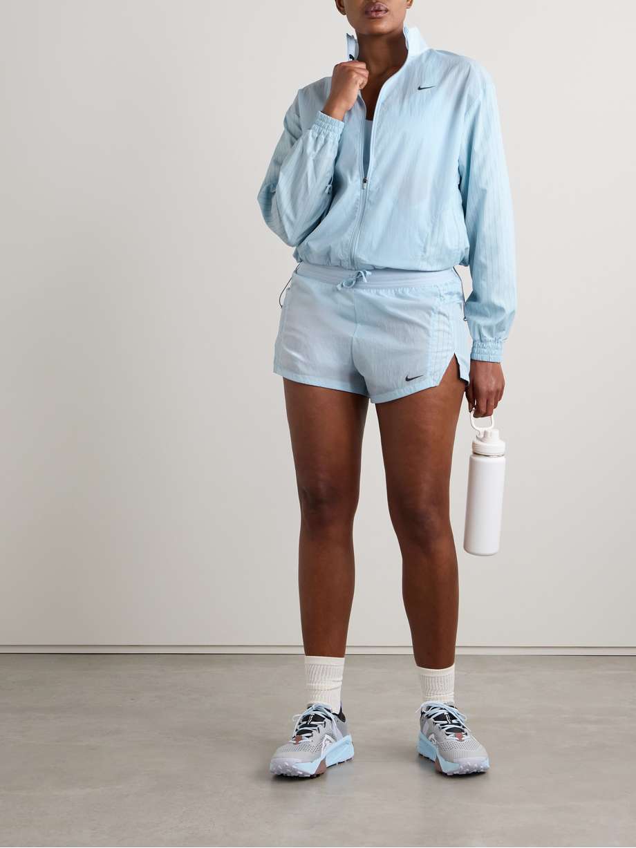 Light blue Running Division paneled pinstriped crinkled-shell jacket ...