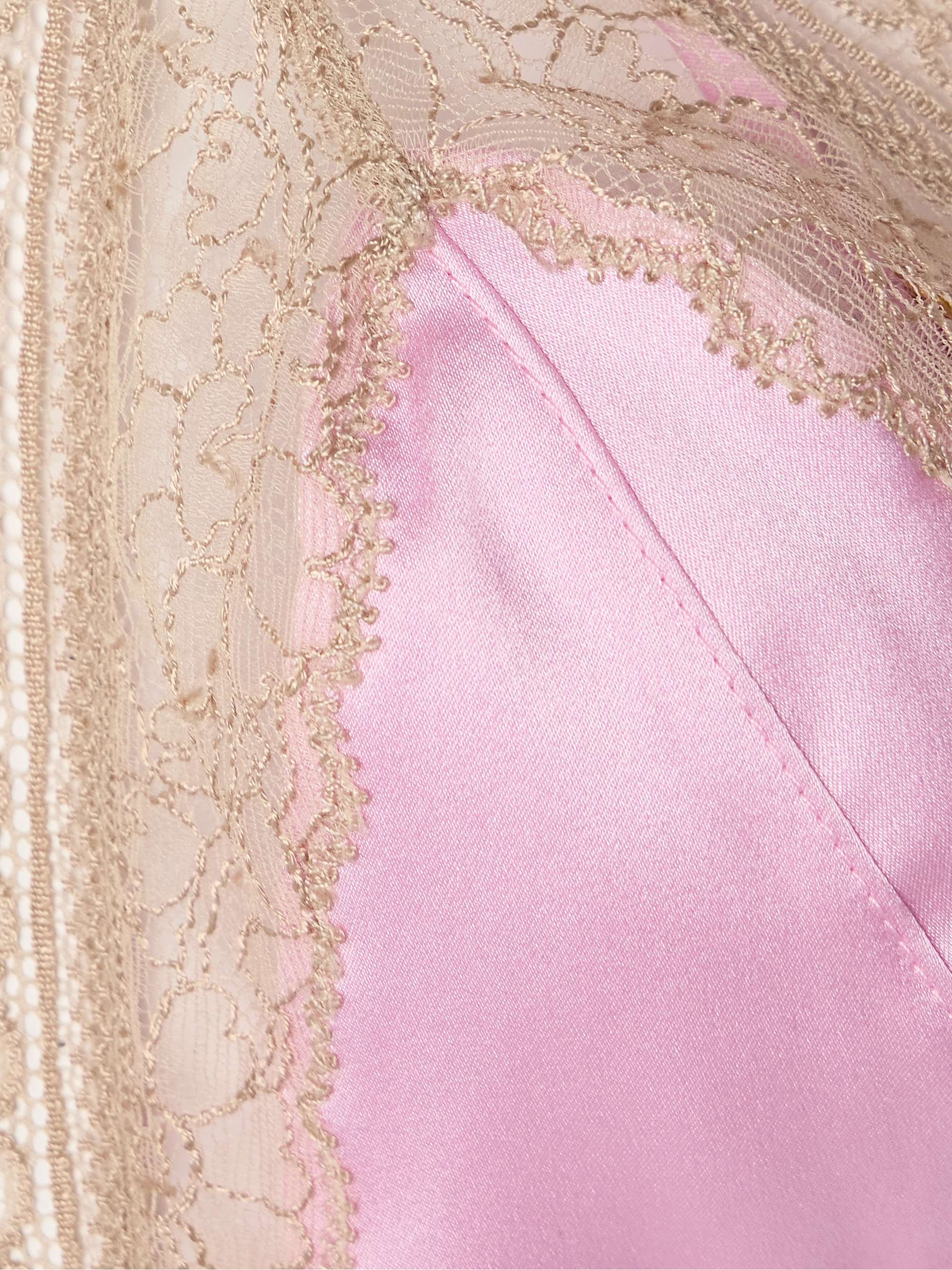 KIKI DE MONTPARNASSE Lace-trimmed silk-blend satin soft-cup triangle ...
