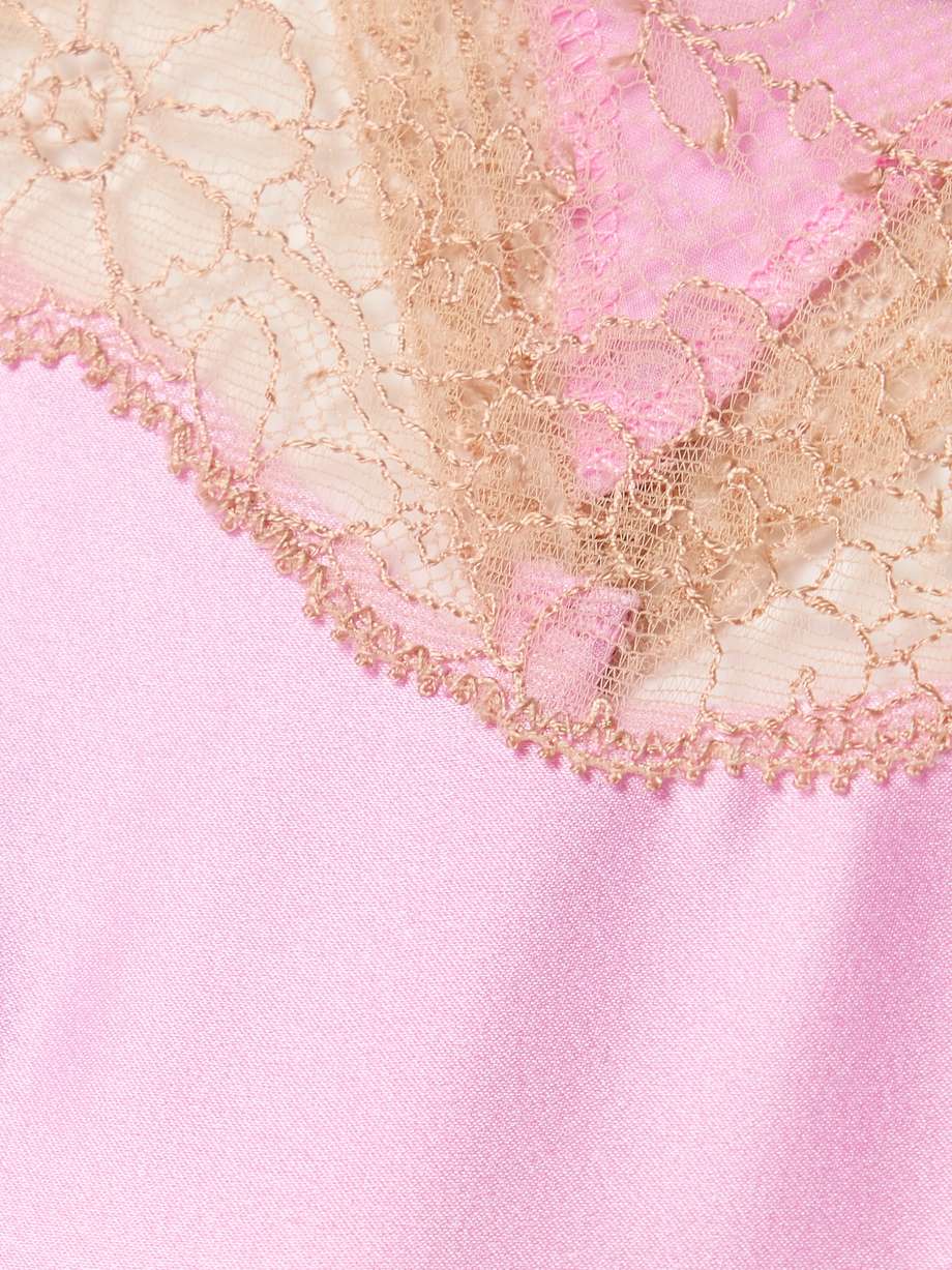 KIKI DE MONTPARNASSE Lace-trimmed silk-blend satin thong | NET-A-PORTER