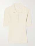 SPORTY & RICH Appliquéd ribbed-knit polo shirt | NET-A-PORTER