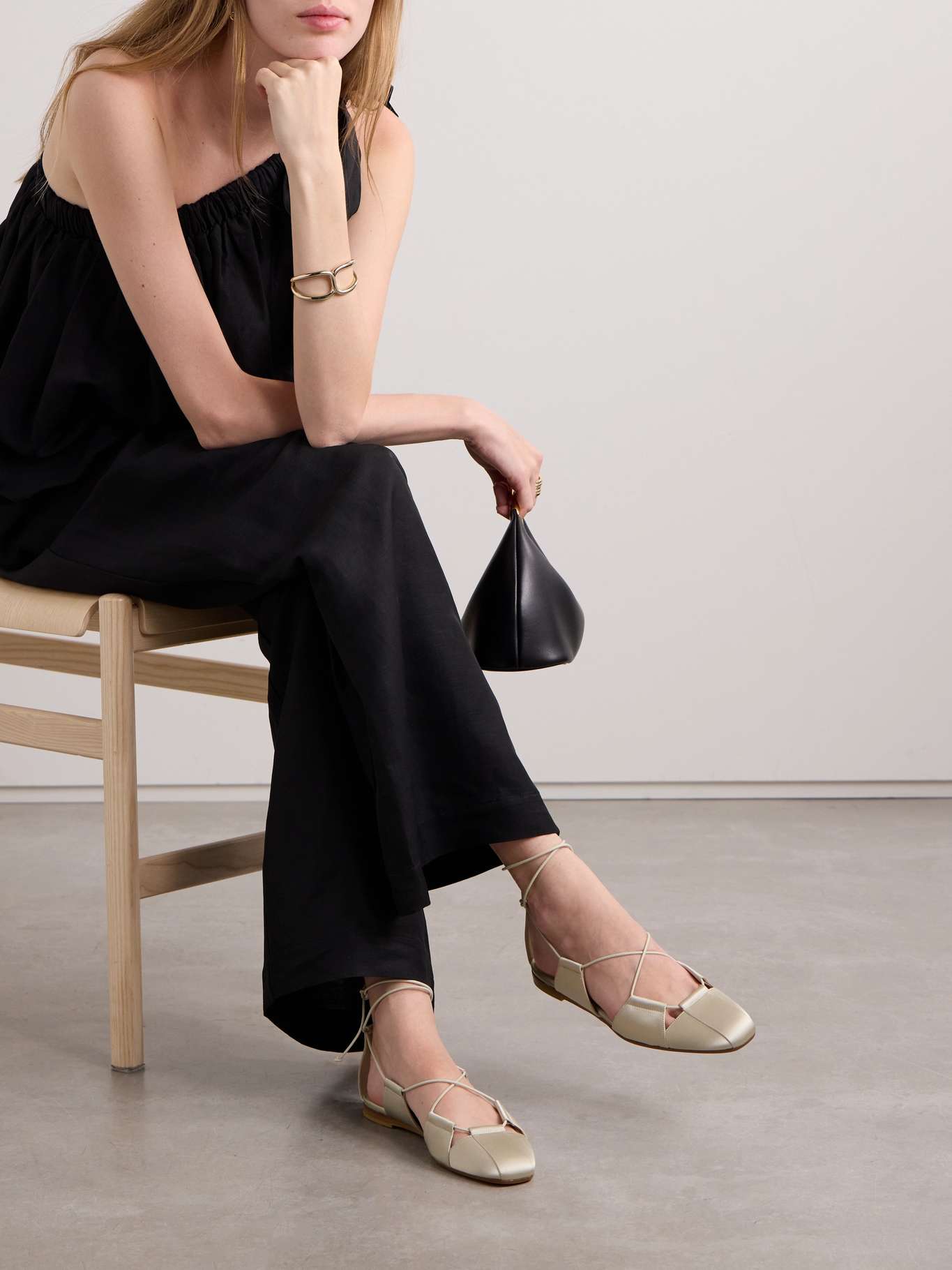 LE MONDE BERYL Greek lace-up silk-satin ballet flats | NET-A-PORTER