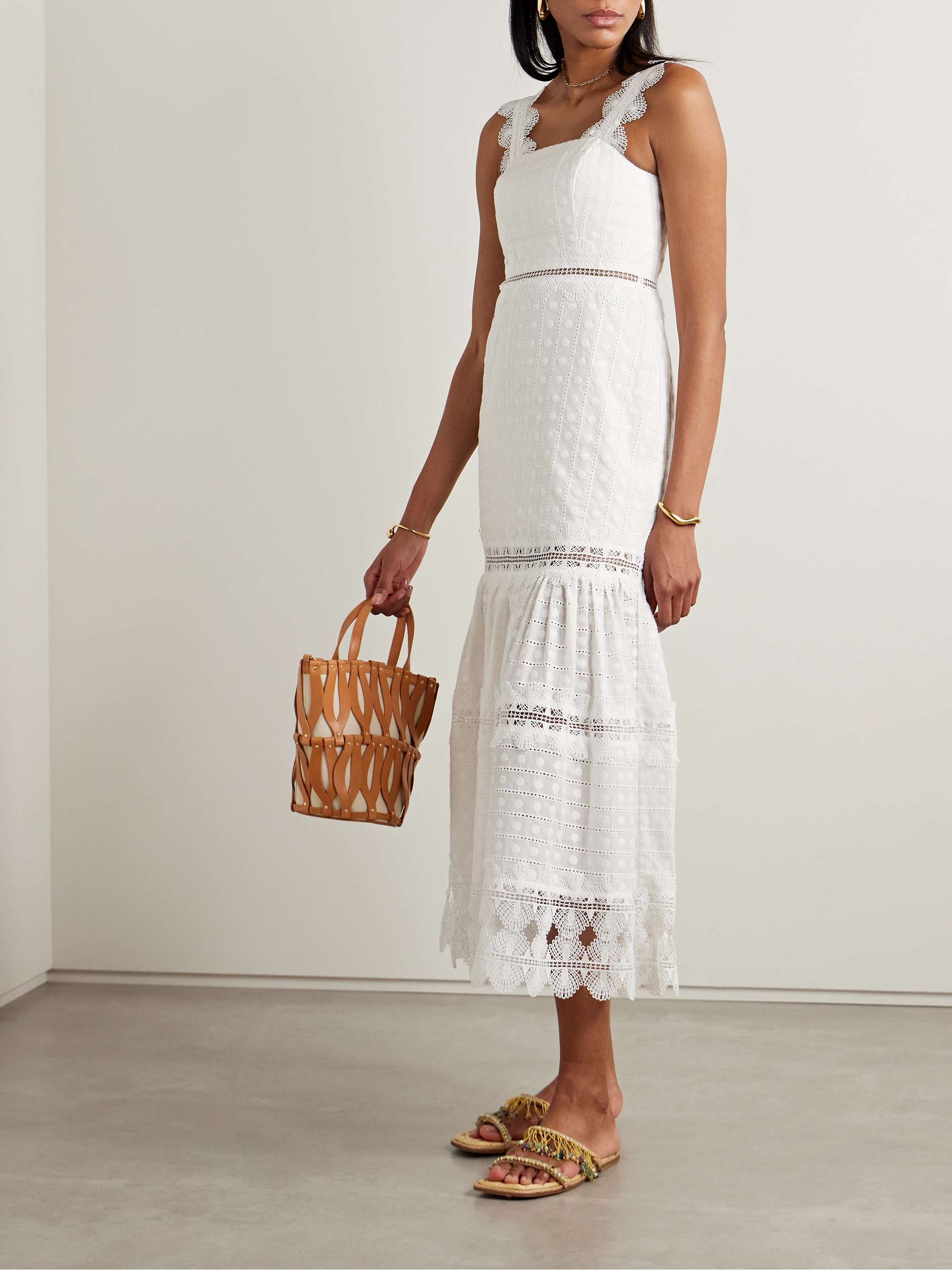 WAIMARI Ibiza tiered guipure lace-trimmed cotton midi dress | NET-A-PORTER