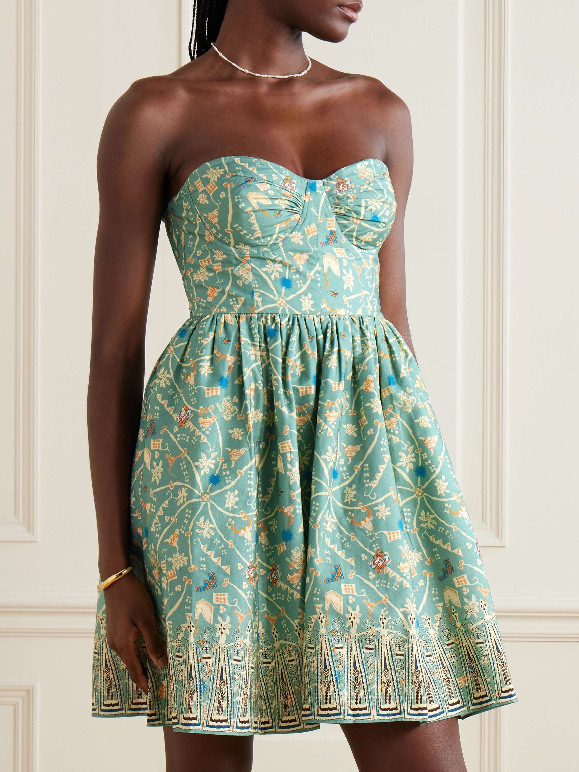 EMPORIO SIRENUSE Freda convertible printed cotton-poplin bustier mini ...