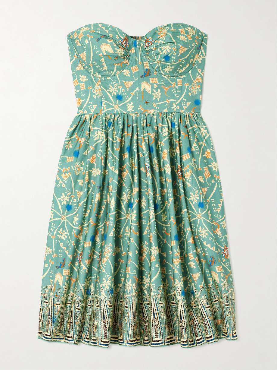 EMPORIO SIRENUSE Freda convertible printed cotton-poplin bustier mini ...