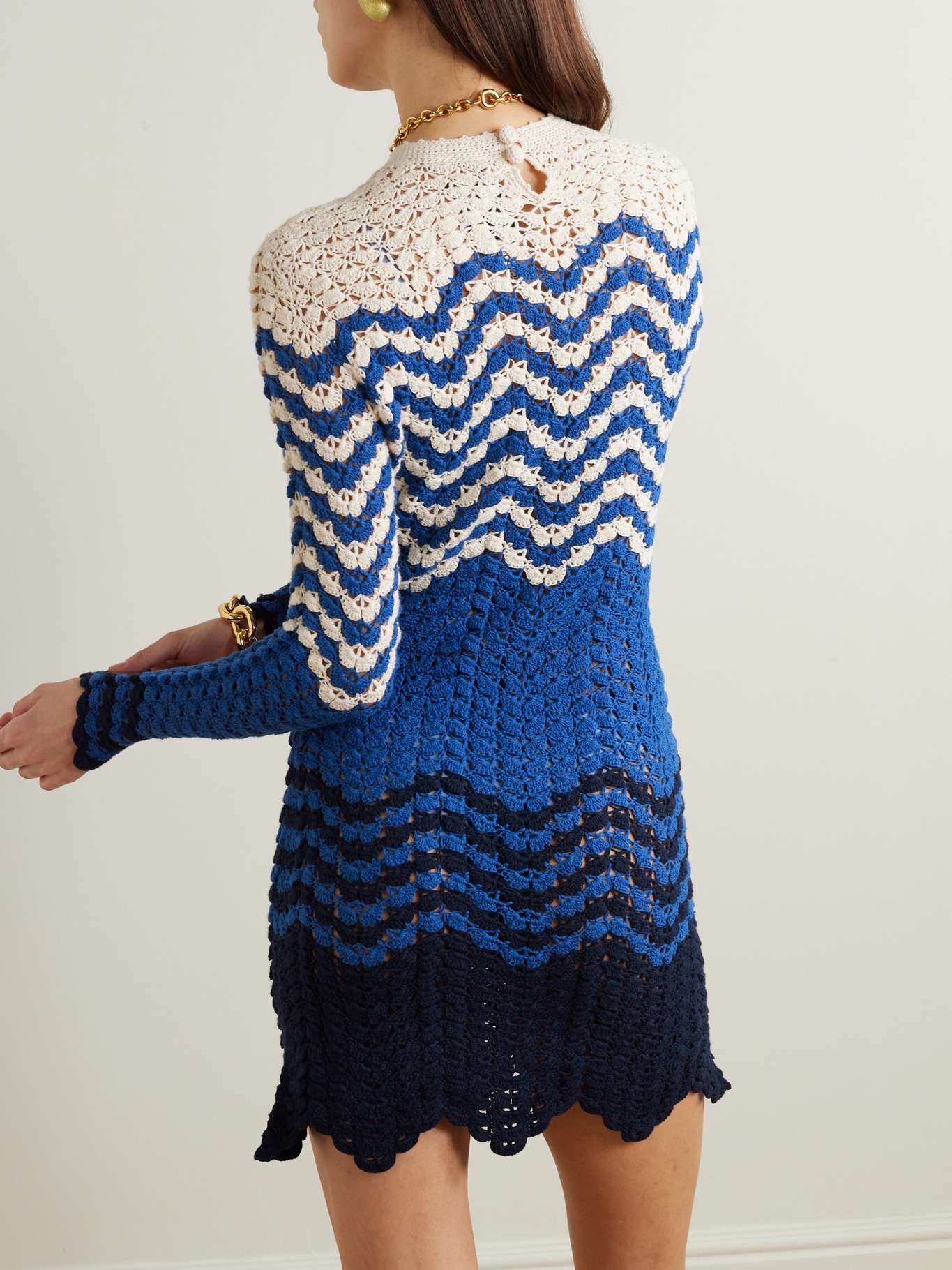 ESCVDO Victoria striped crocheted cotton mini dress | NET-A-PORTER