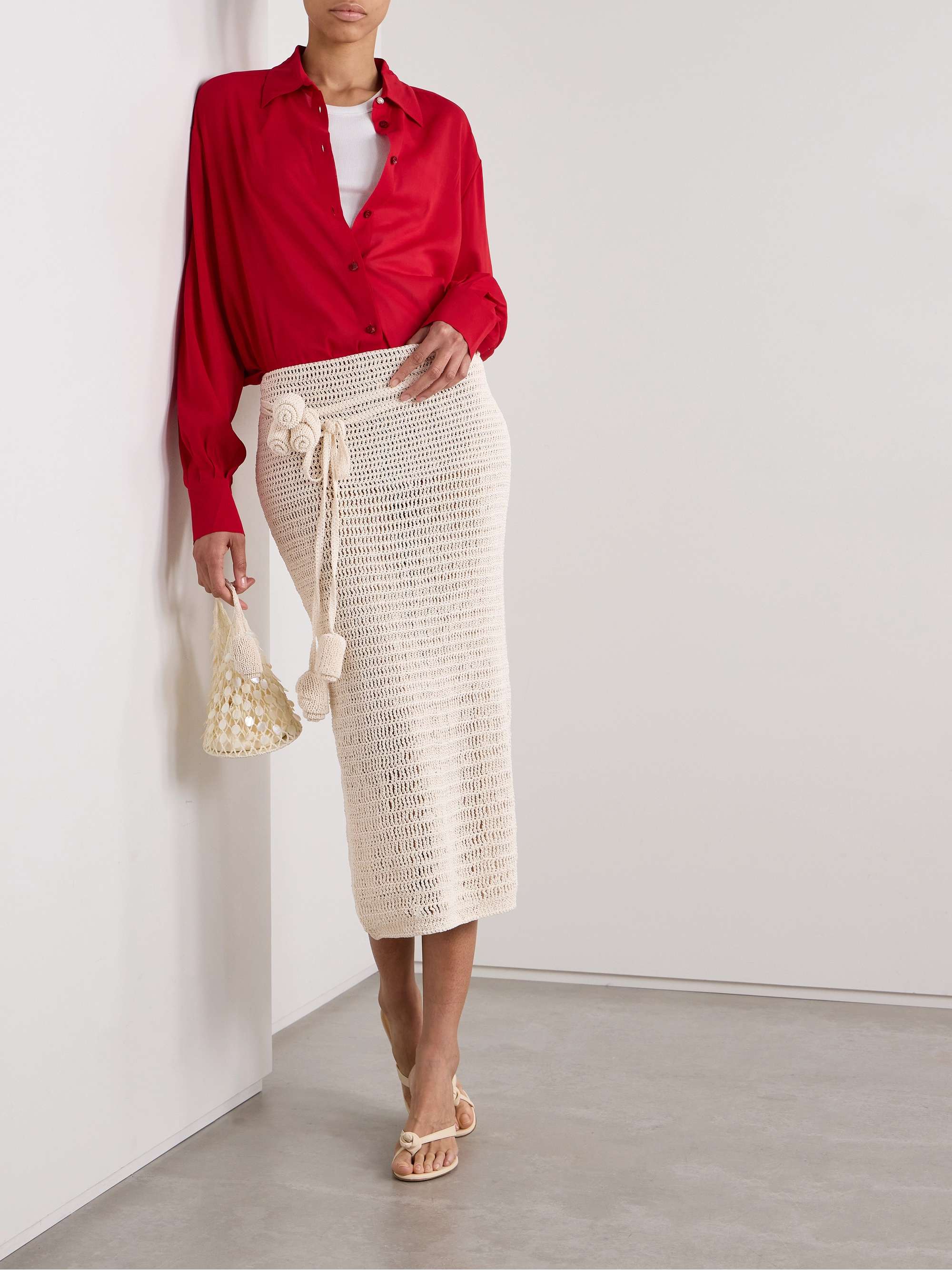 MAGDA BUTRYM Appliquéd crocheted cotton-blend midi skirt | NET-A-PORTER