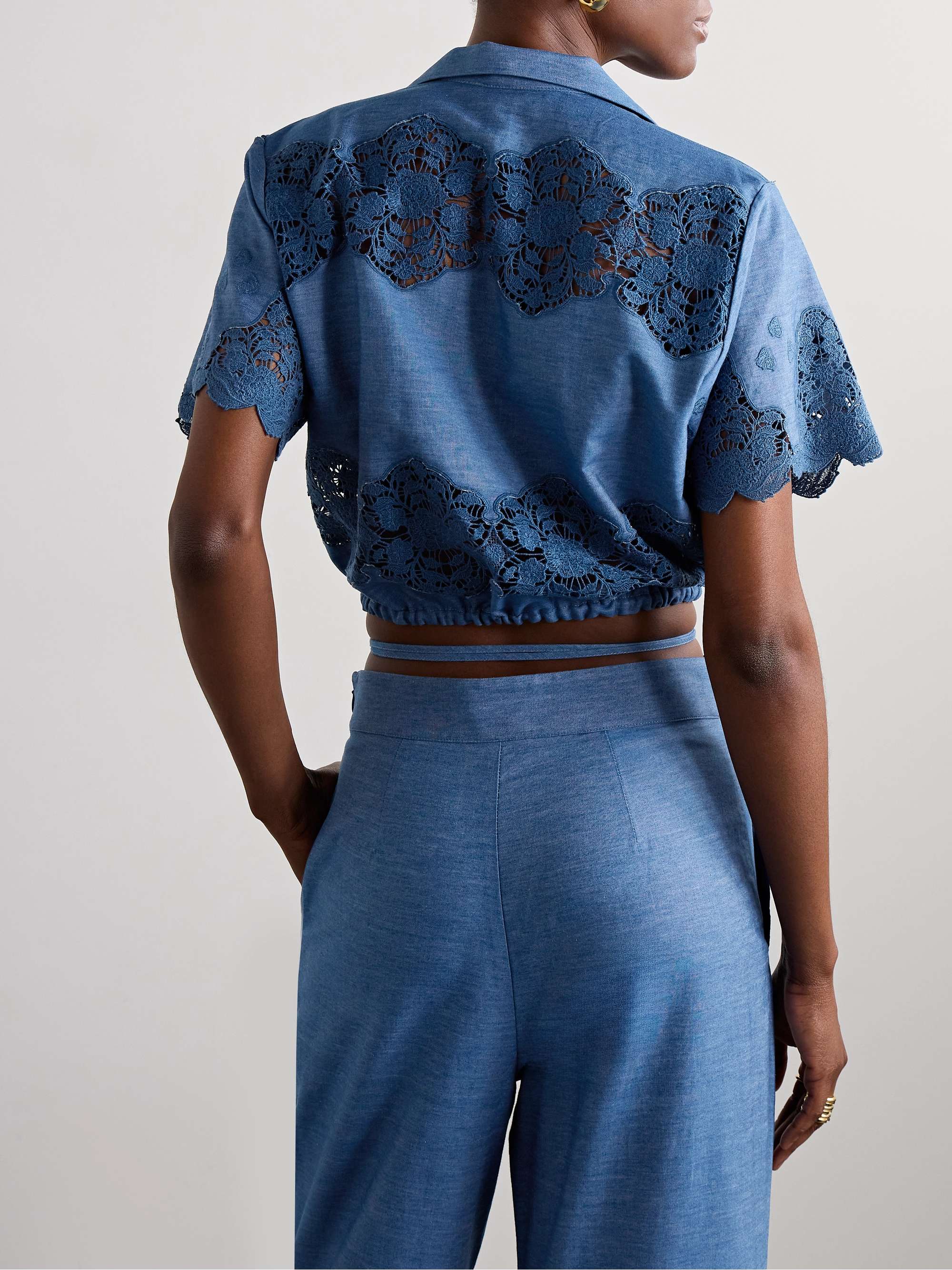 MIGUELINA Brooklyn guipure lace-trimmed cotton-chambray wrap top | NET ...