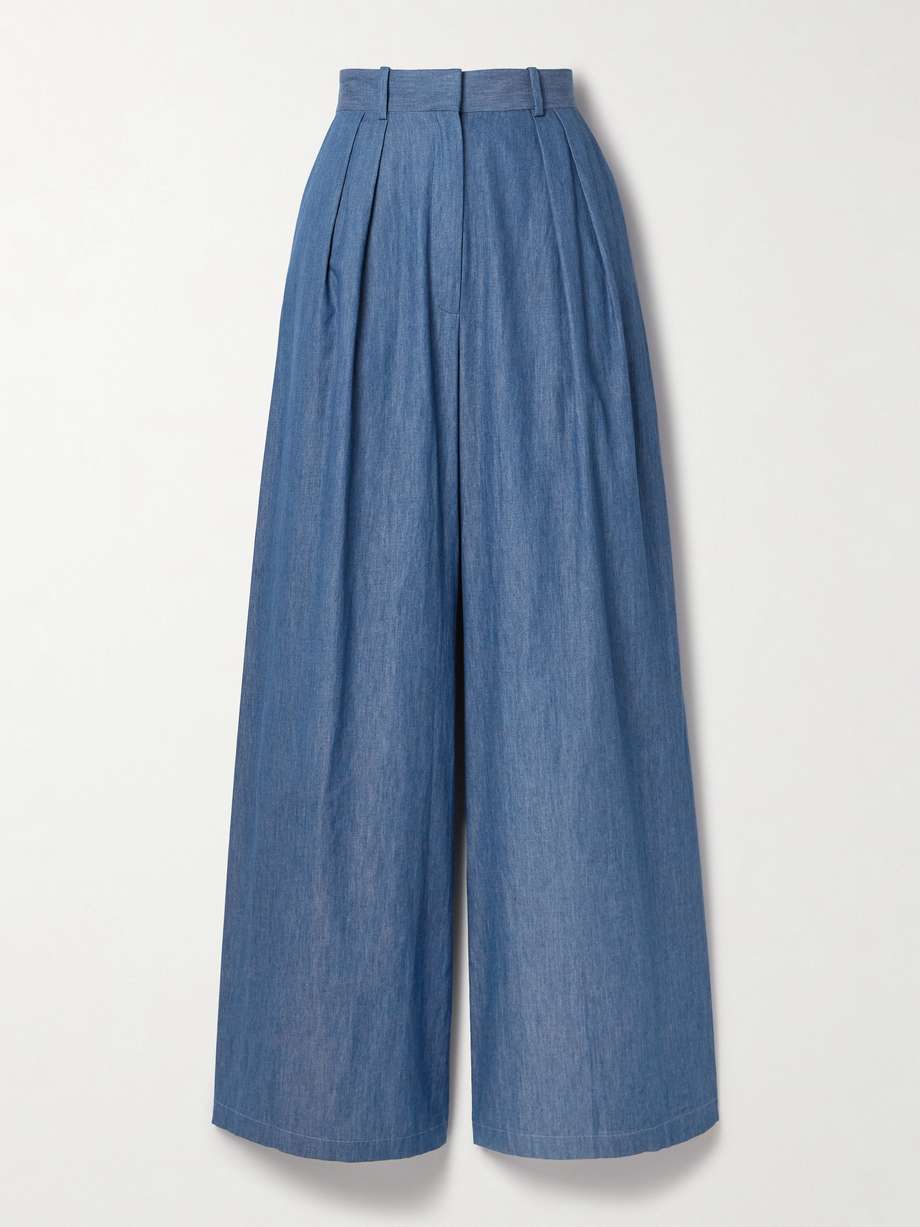 MIGUELINA River pleated cotton-chambray wide-leg pants | NET-A-PORTER
