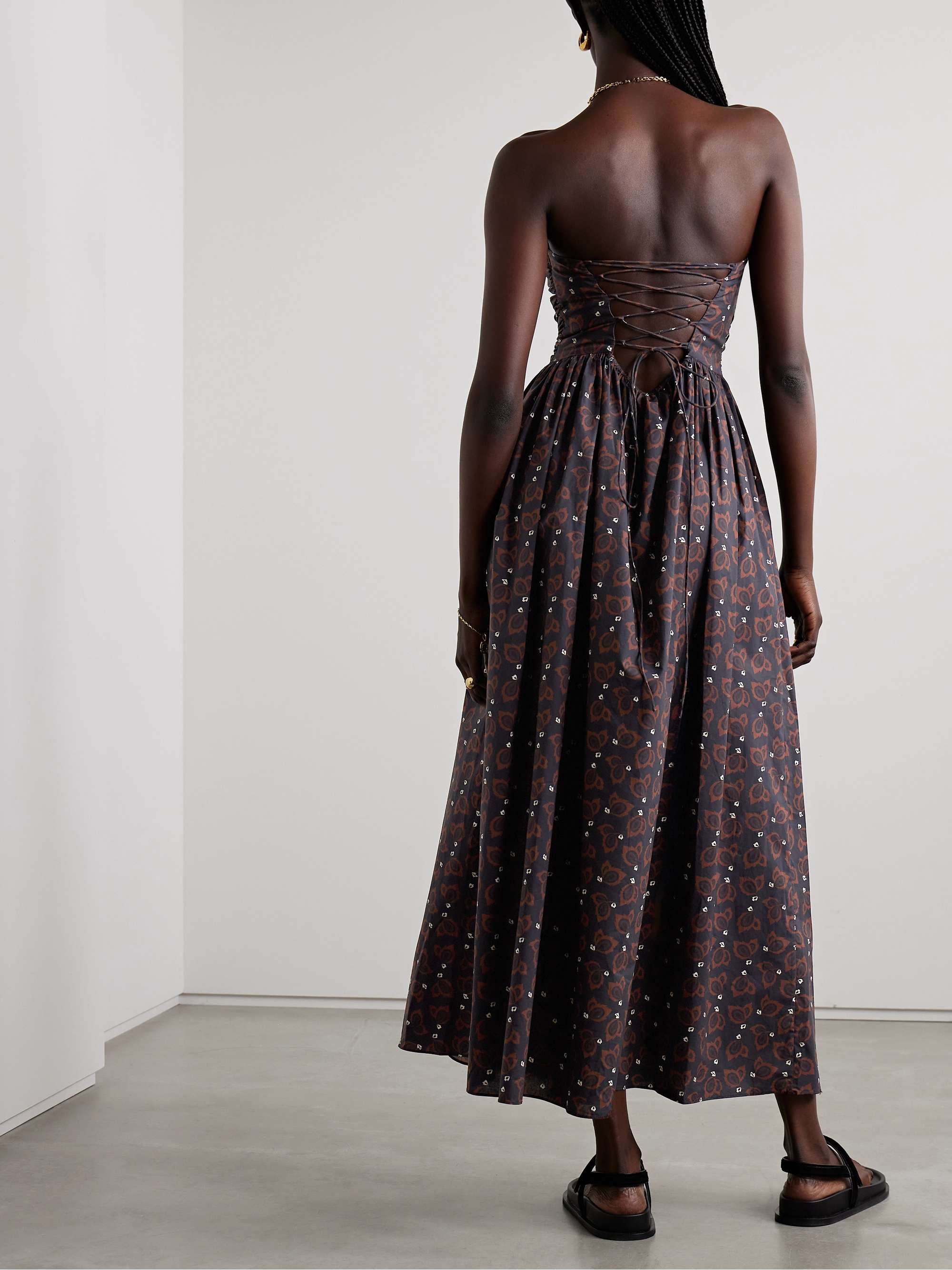 MATTEAU Strapless printed gathered organic cotton-poplin maxi dress ...