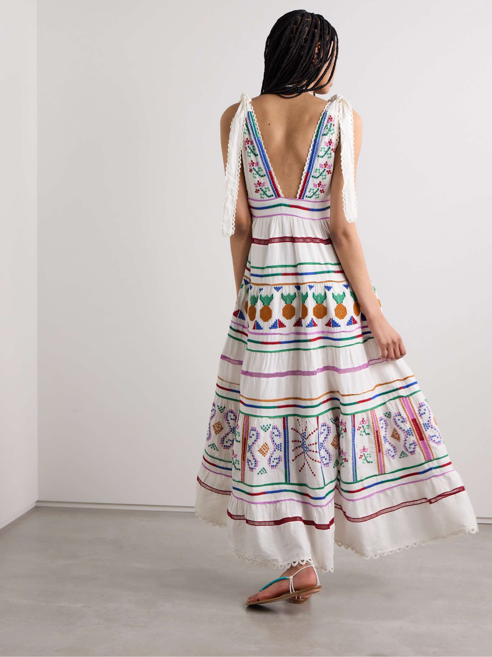 FARM RIO Embroidered tiered linen-blend maxi dress | NET-A-PORTER