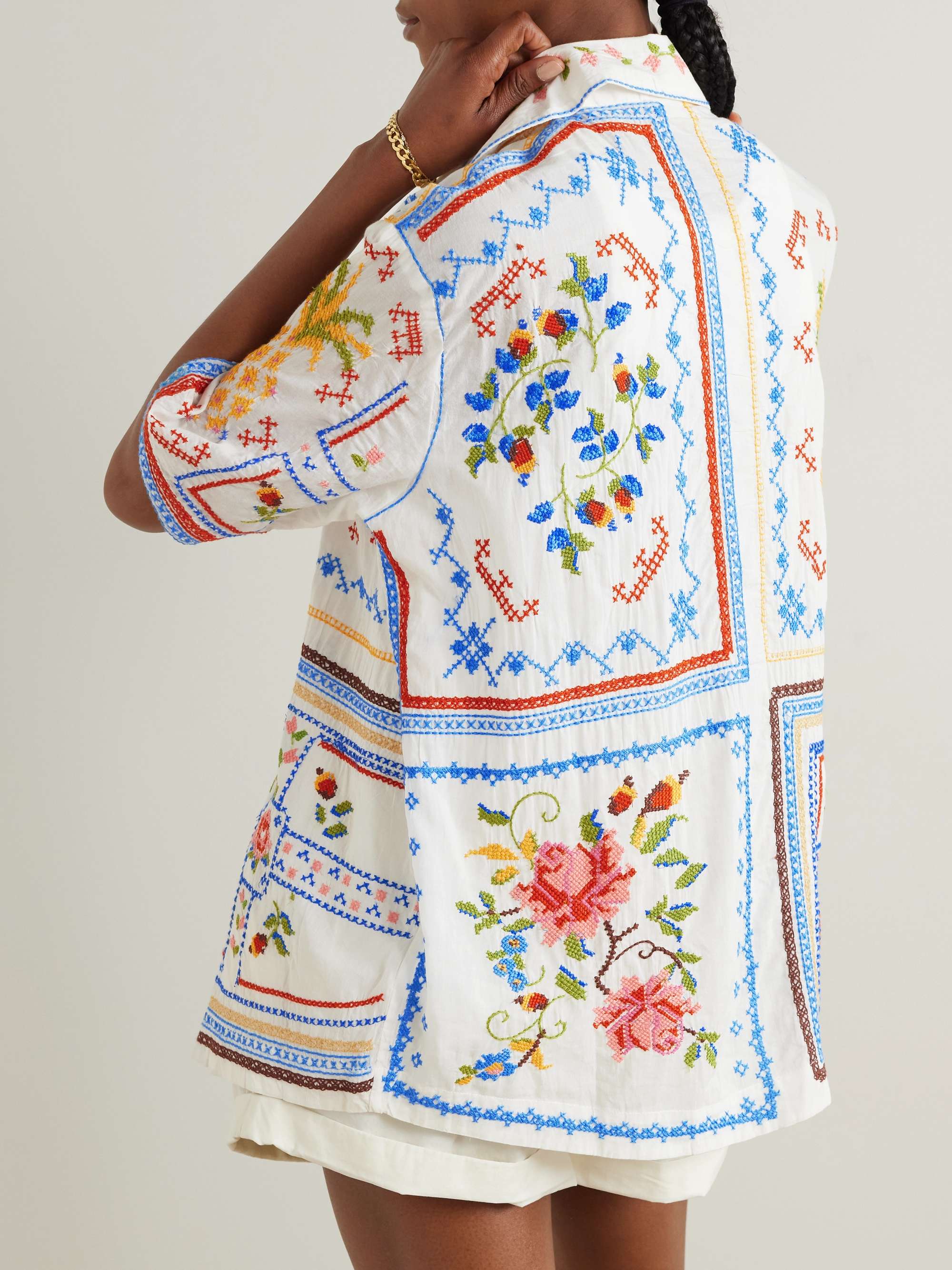 FARM RIO Embroidered cotton shirt | NET-A-PORTER