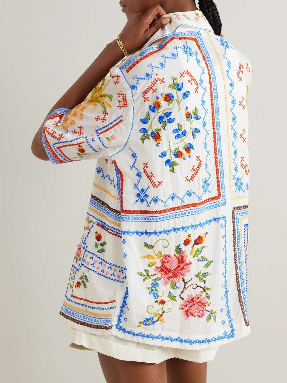 FARM RIO Embroidered cotton shirt | NET-A-PORTER