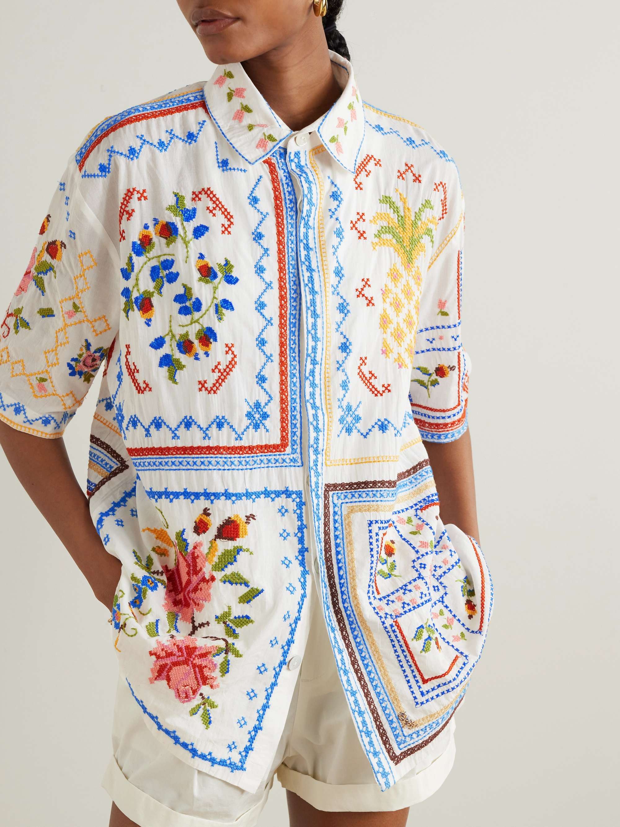 FARM RIO Embroidered cotton shirt | NET-A-PORTER