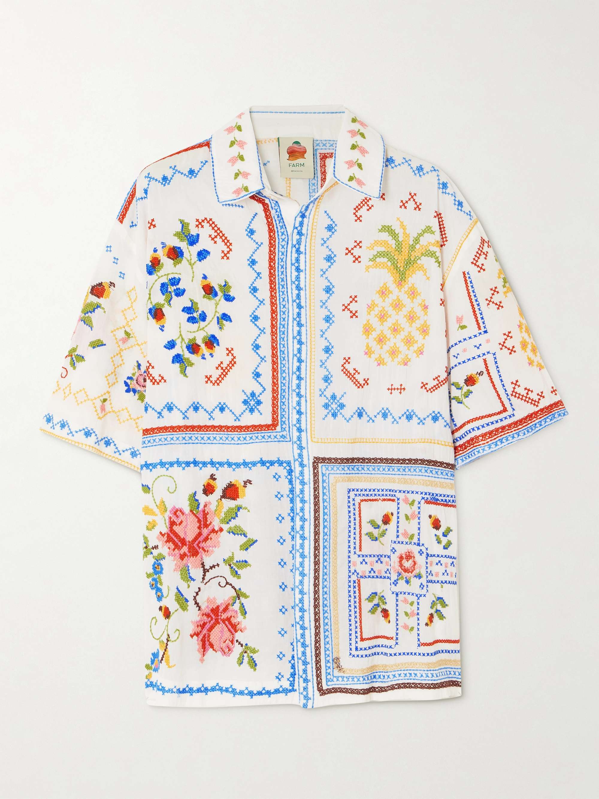 FARM RIO Embroidered cotton shirt | NET-A-PORTER