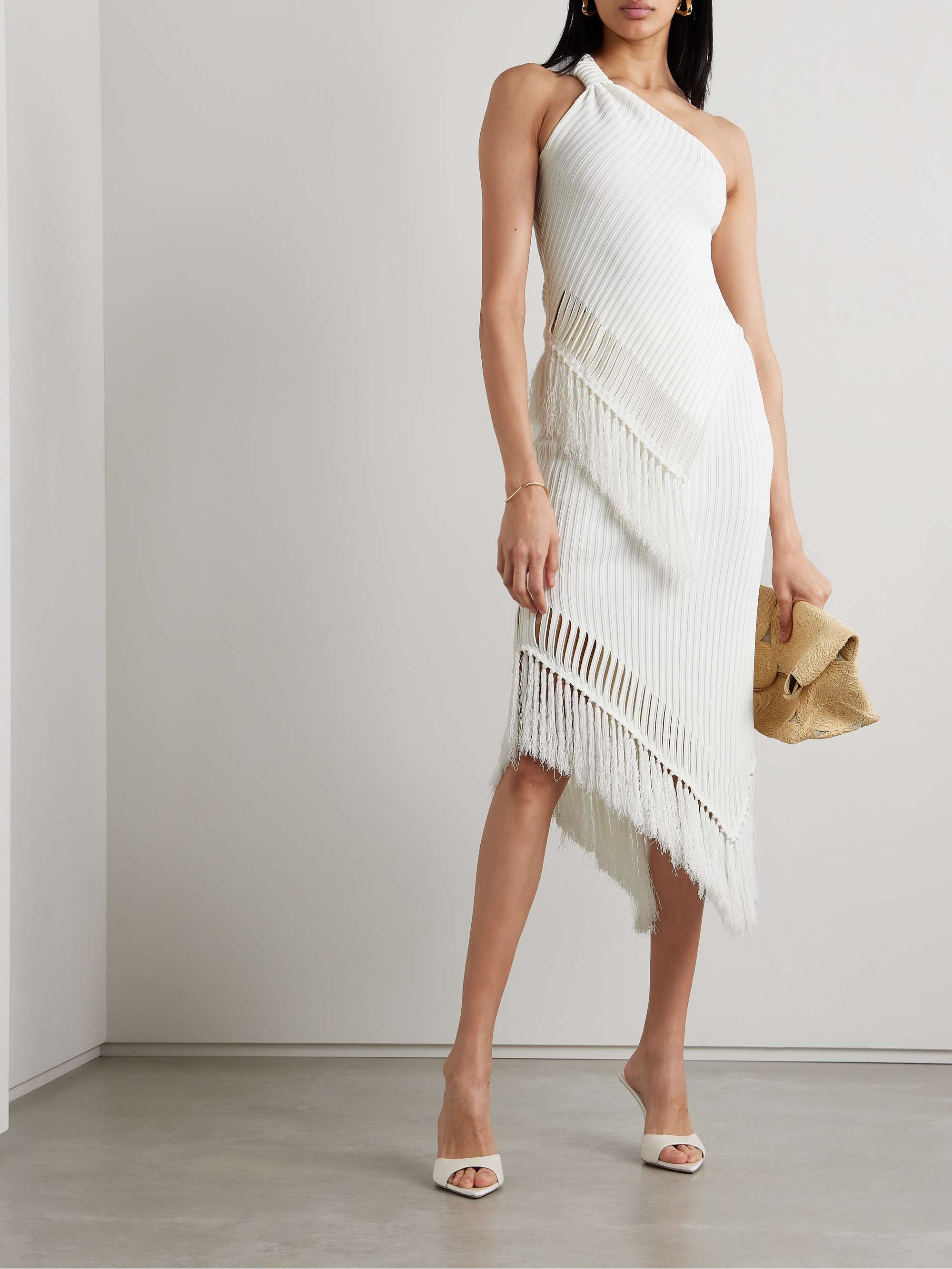 CULT GAIA Tonisha asymmetric fringed ribbed-knit midi skirt | NET-A-PORTER