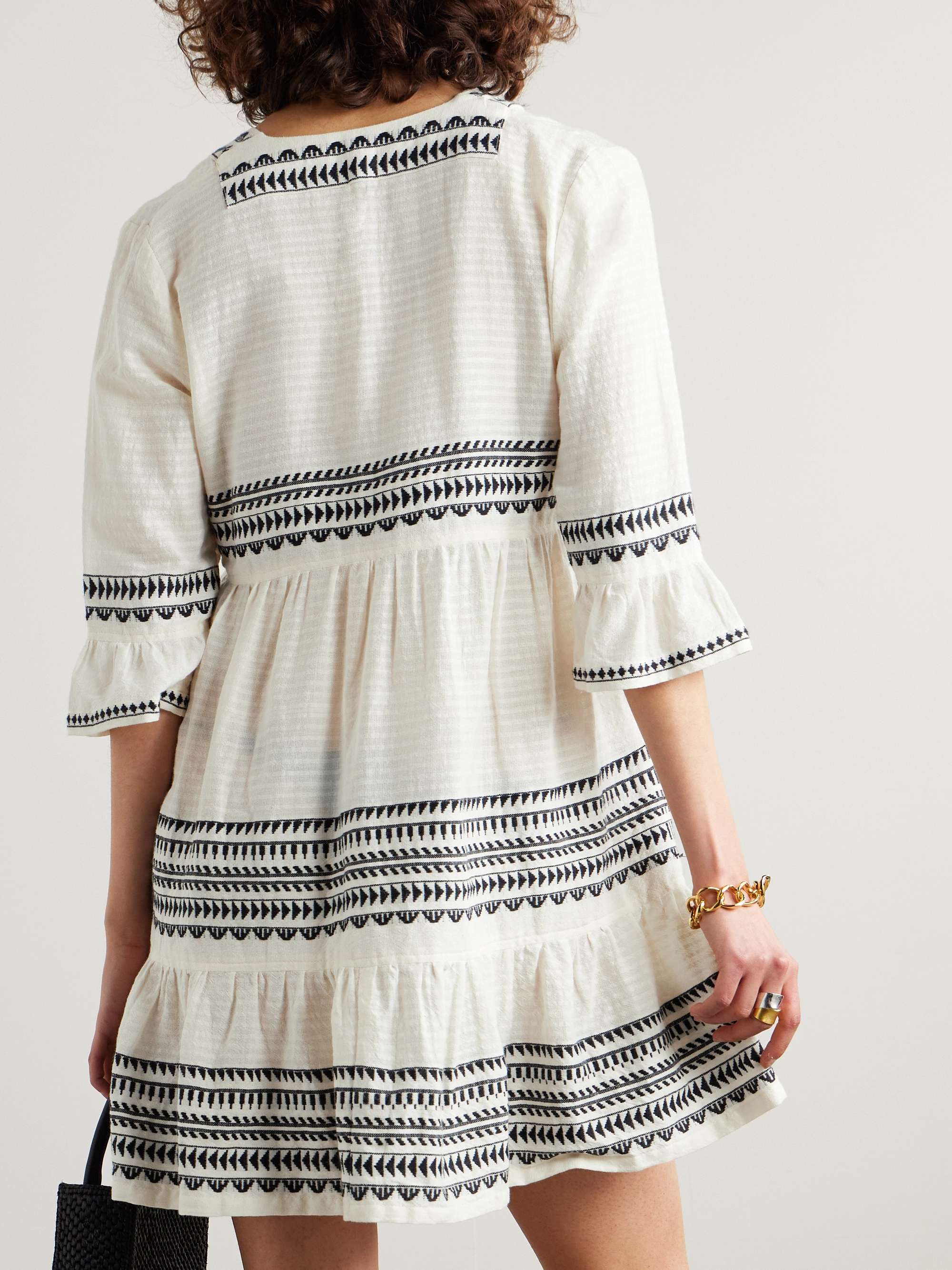 LEMLEM Hanna tiered ruffled striped cotton mini dress | NET-A-PORTER